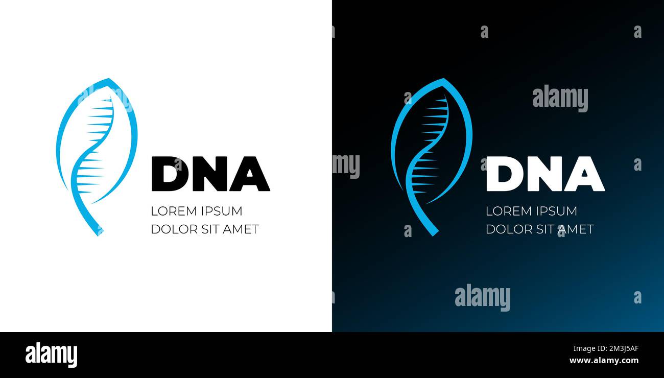 DNA spiral molecule in blue leaf logo design. Medicine gene helix ...