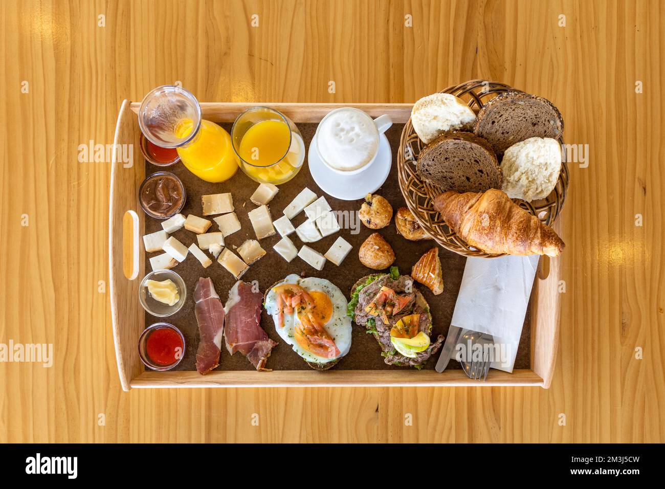 A top view of a food tray filled with different variations of food and ...