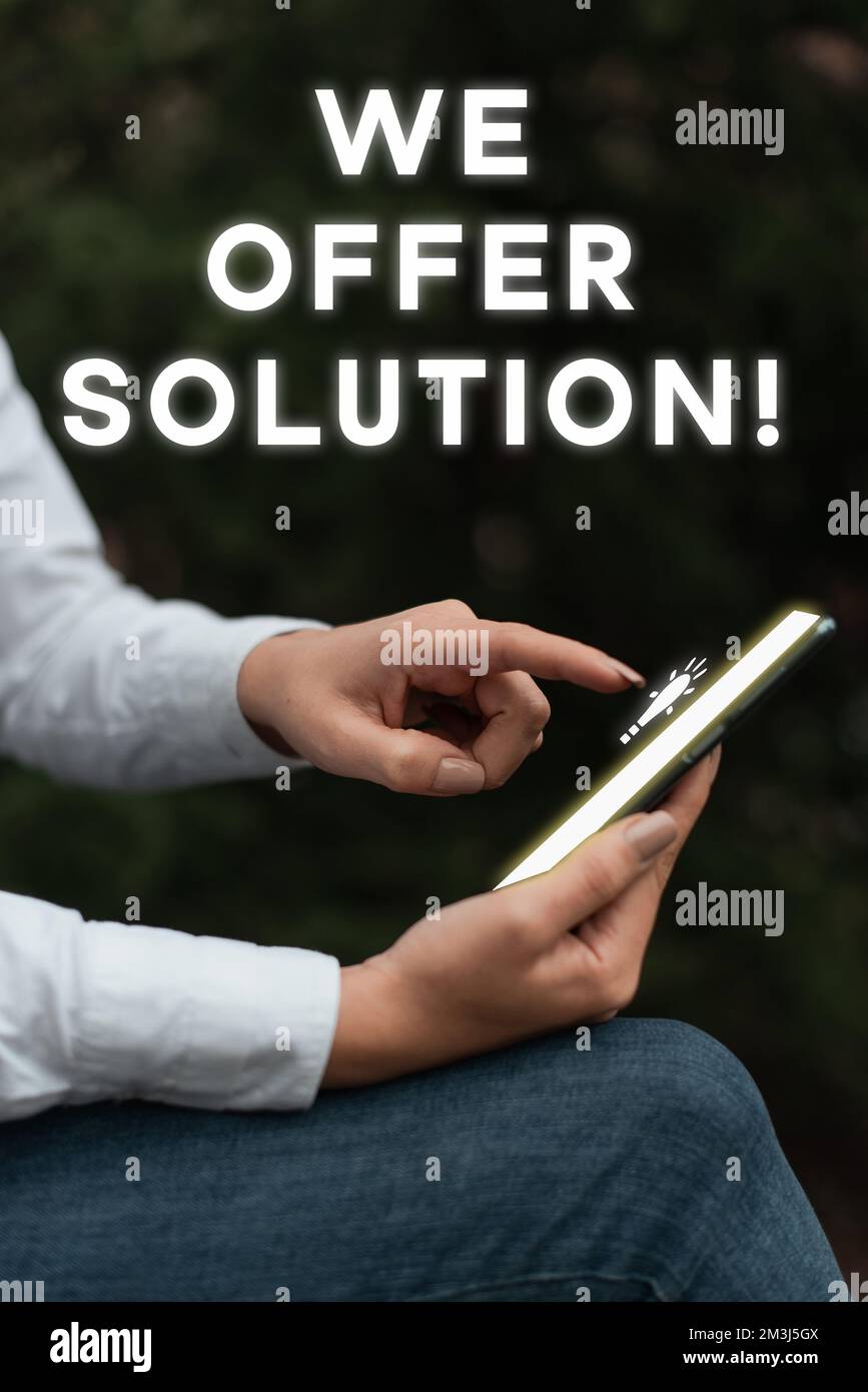 Conceptual display We Offer Solution. Word for give means of solving problem or dealing with ...