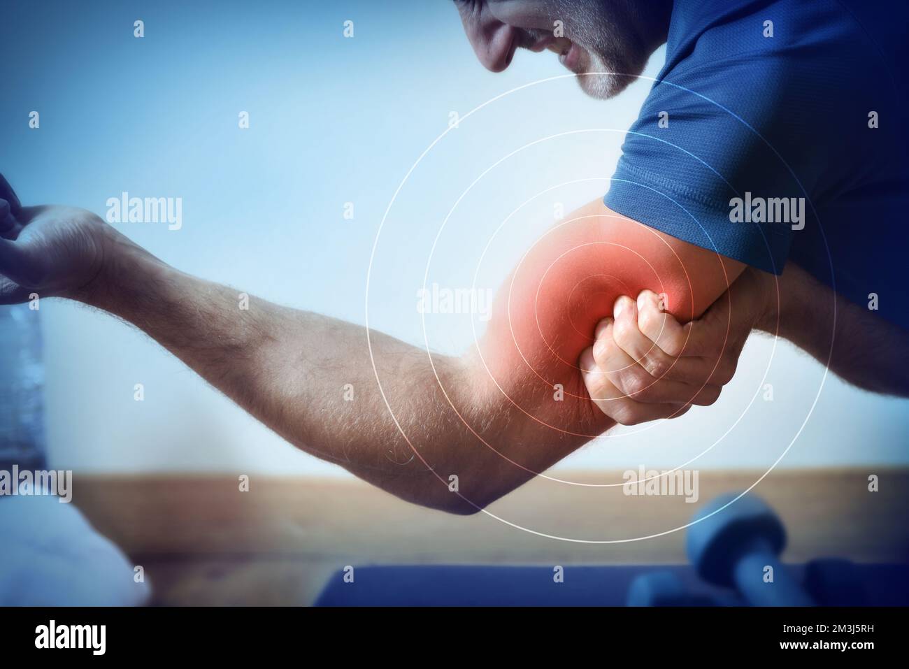Detail of a representation of pain in the triceps with red color on a ...