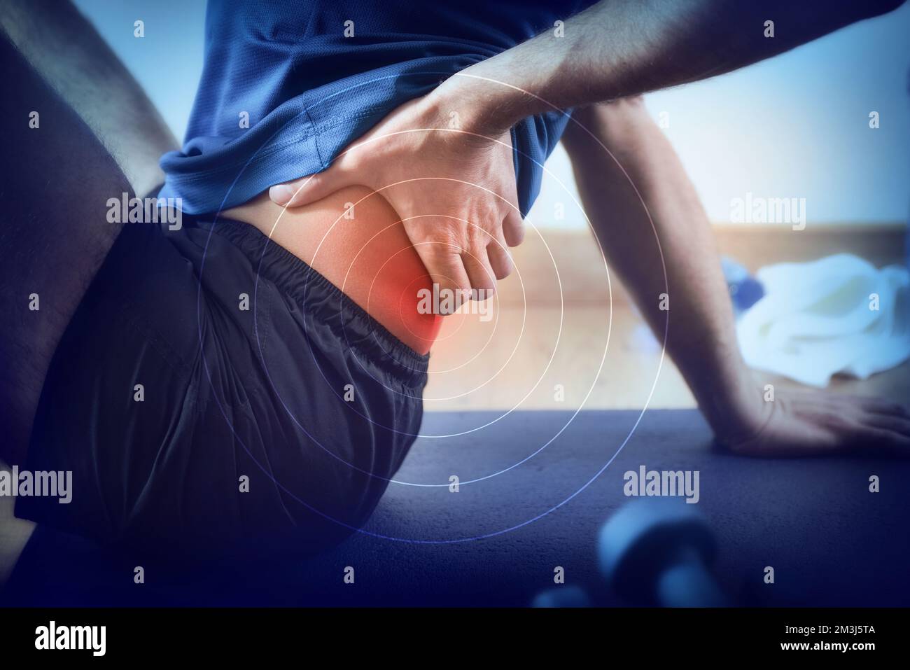 Detail of a representation of pain in the lumbar with red color on a ...