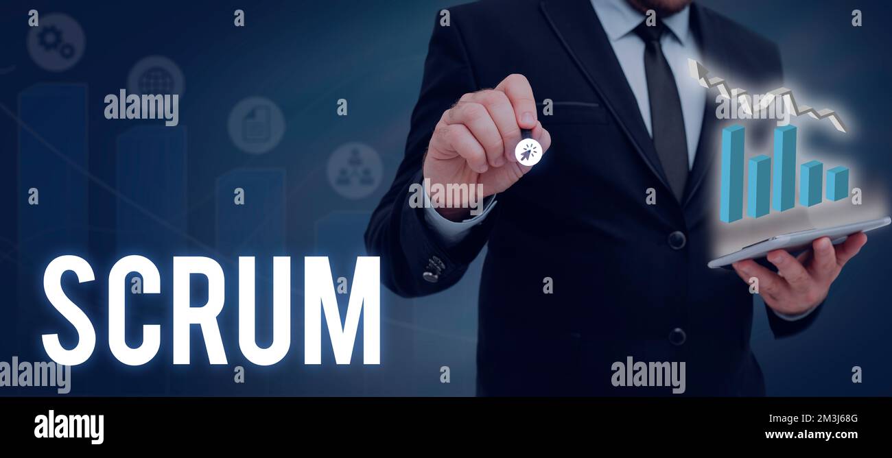 Text caption presenting Scrum. Business approach handwriting as distinct from print written ...