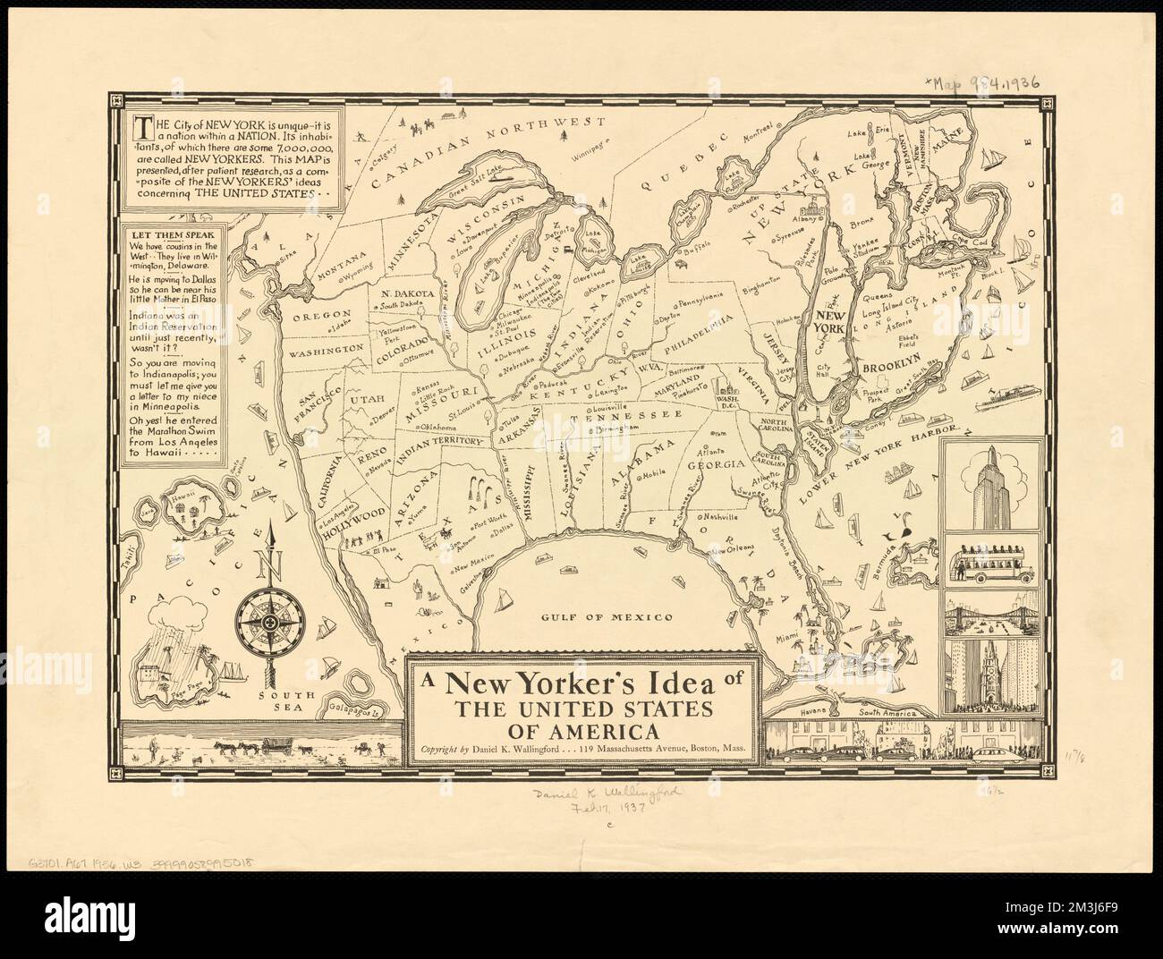 A New Yorker's idea of the United States of America , Geographical ...