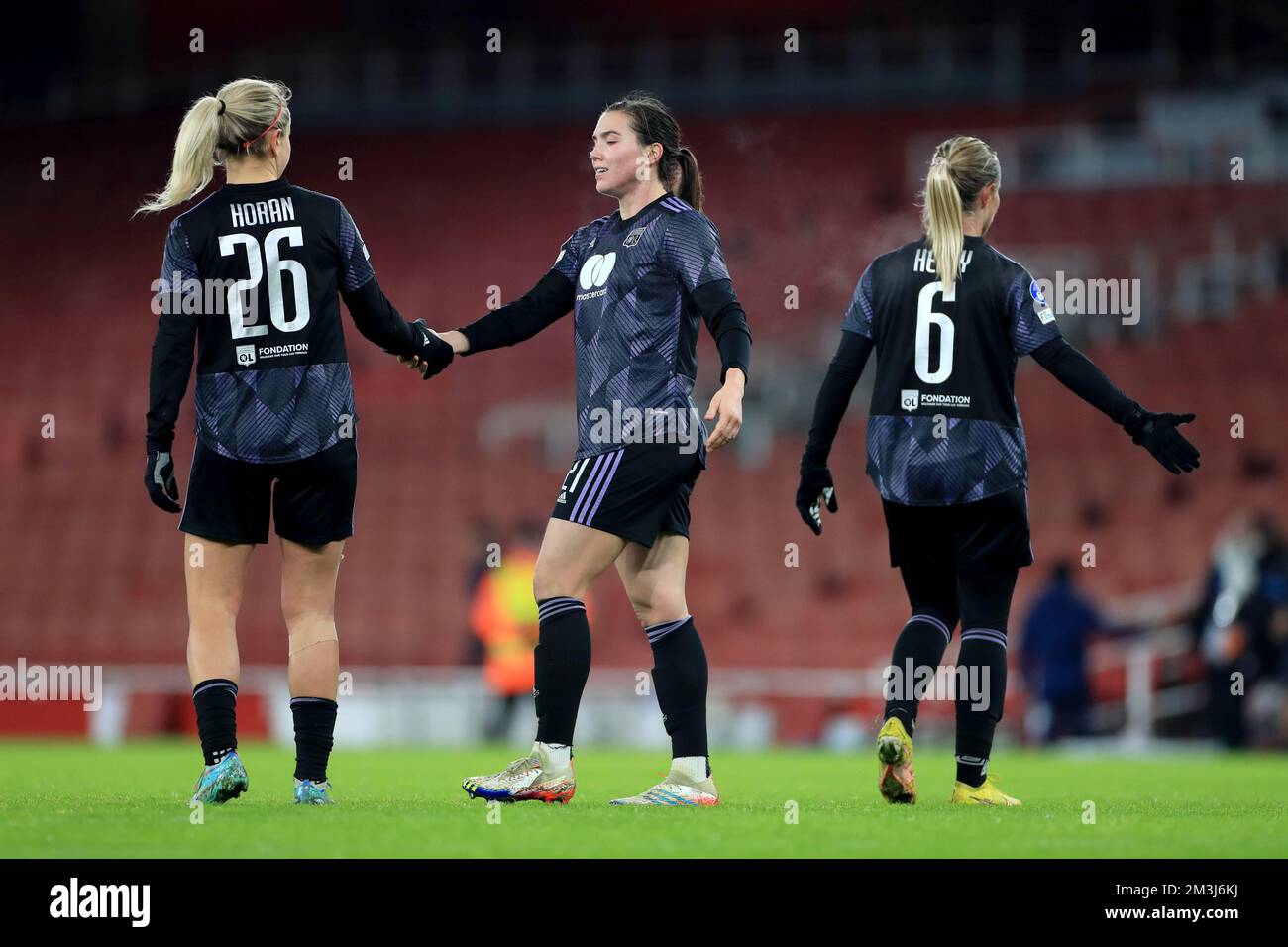 Lyon players interact following the UEFA Women's Champions League Group ...