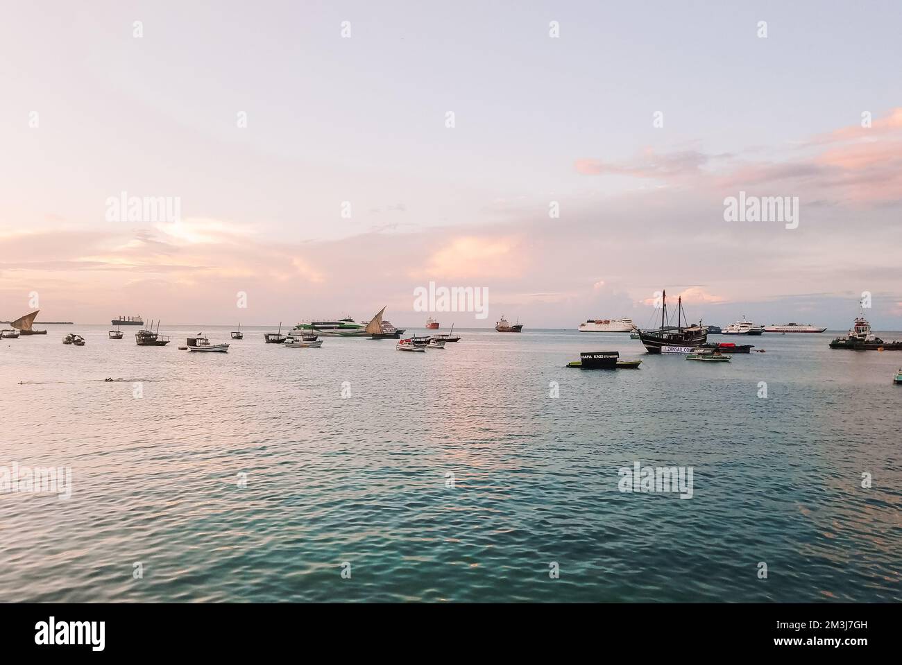 Ocean View with boats as the sun is setting from Forodhani Gardens in ...