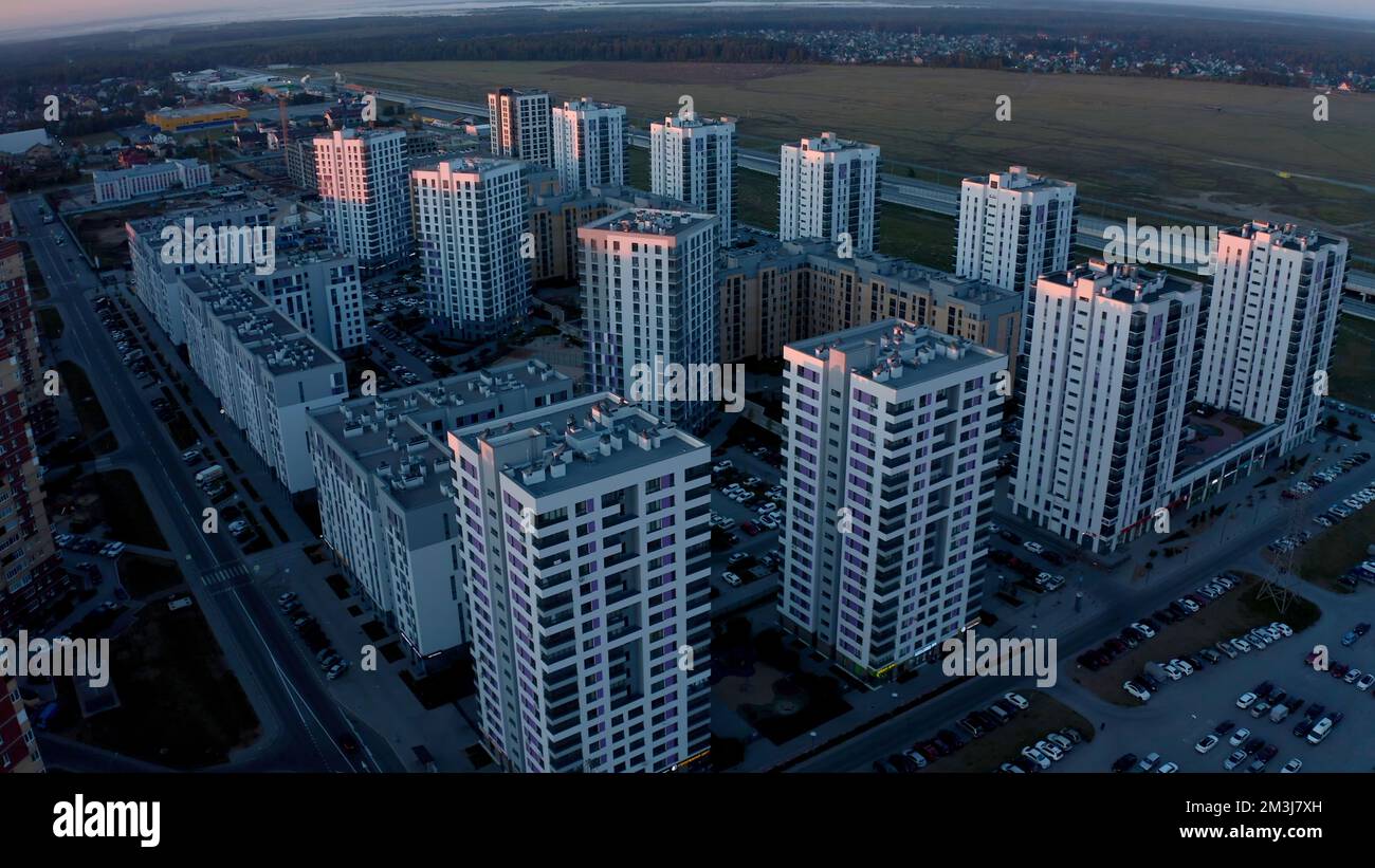 Aerial view of a beautiful city with high rise buildings and greenery ...
