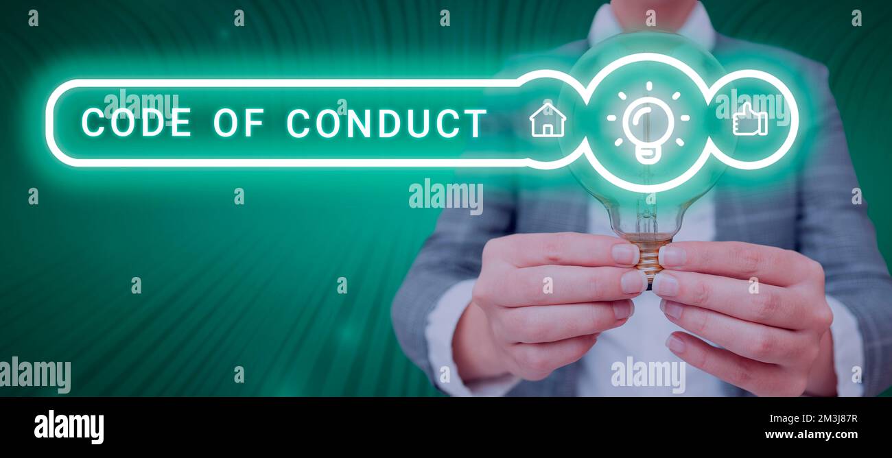 Sign displaying Code Of Conduct. Word Written on Ethics rules moral ...