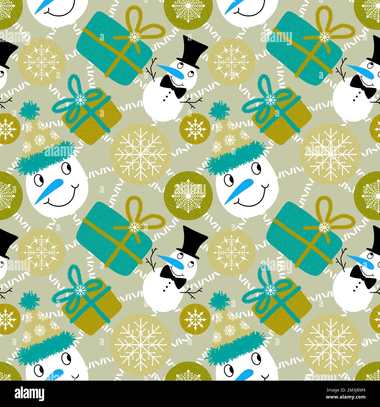 Winter seamless snowman and snowflakes pattern for Christmas wrapping ...
