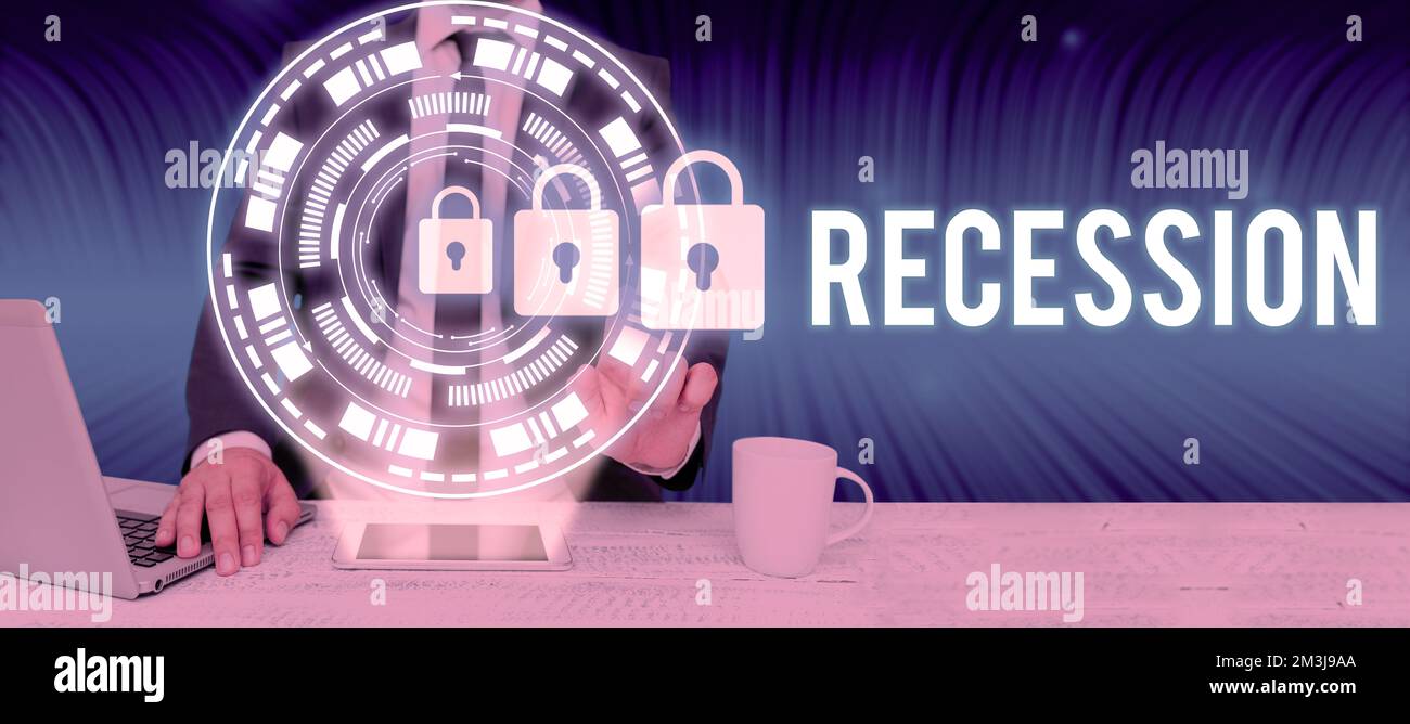 Conceptual caption Recession. Word for the process of progressive decrease in growing, period of ...