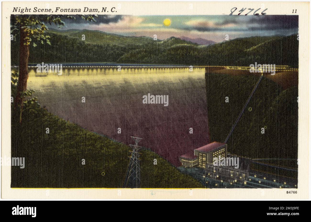 Night scene, Fontana Dam, N. C. , Dams, Tichnor Brothers Collection ...