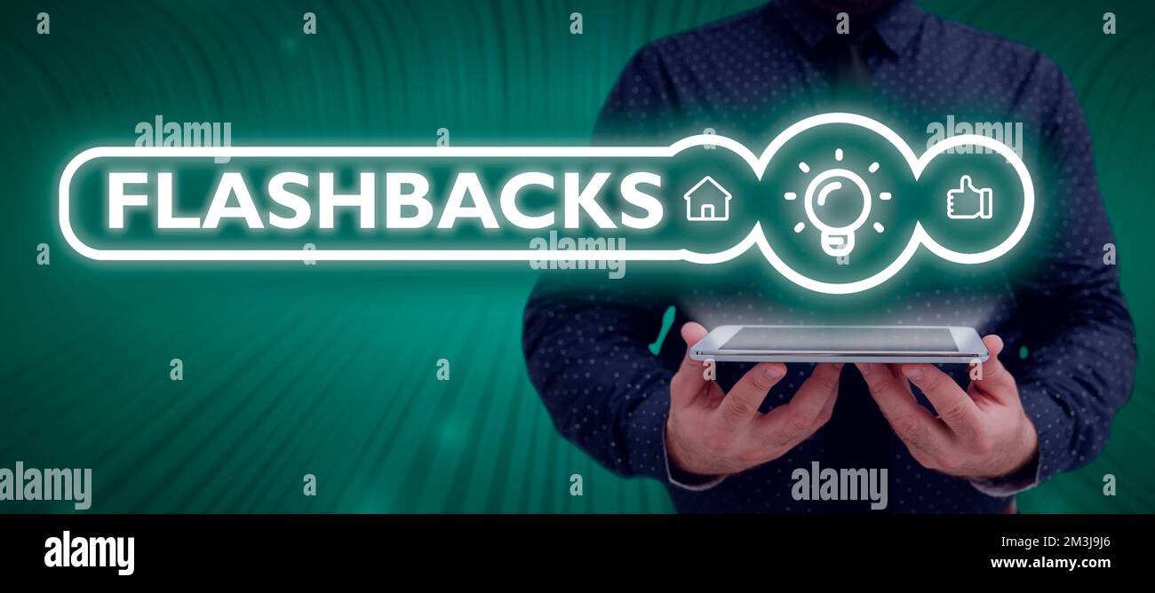 Sign displaying Flashbacks. Concept meaning interruption of ...