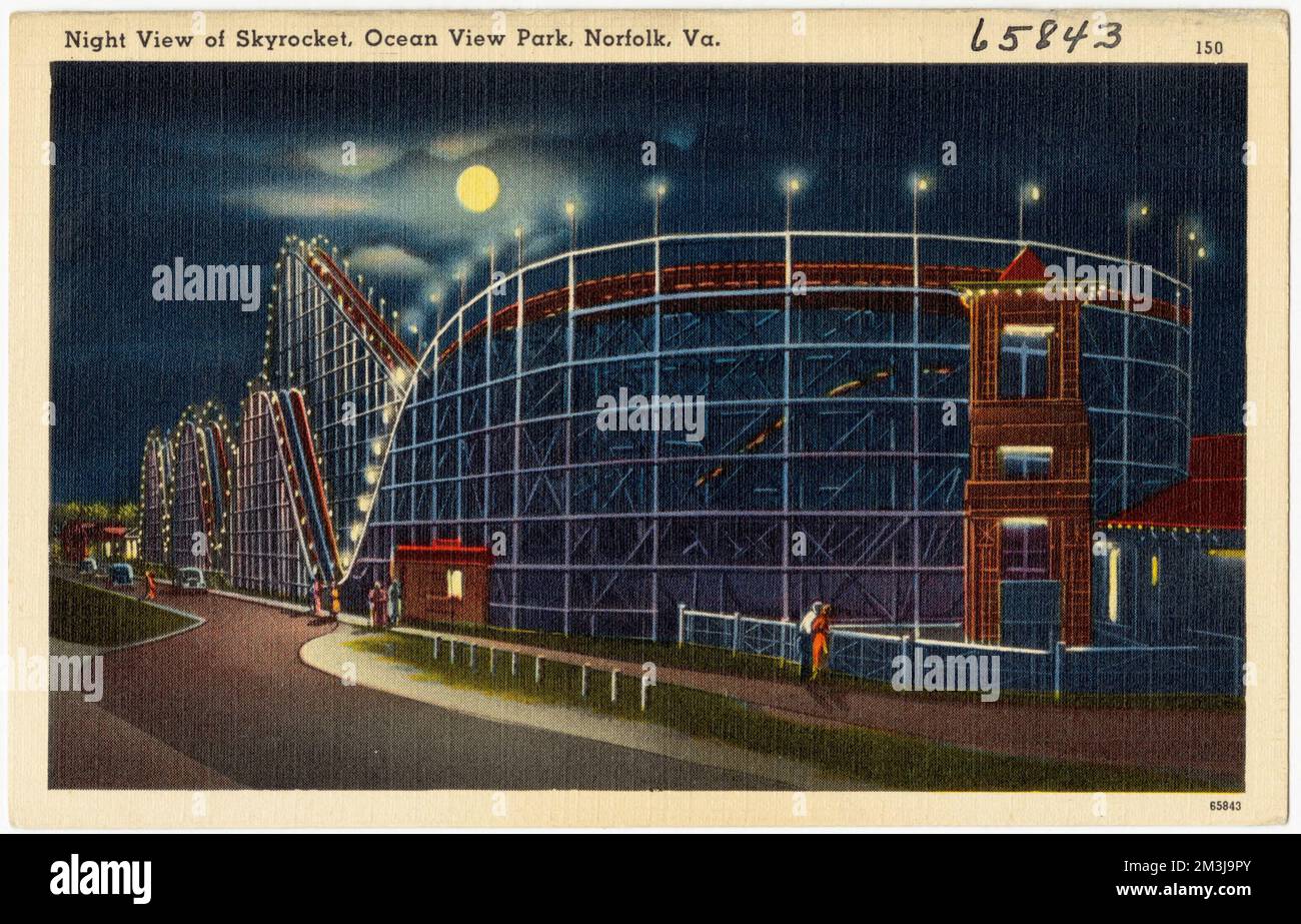 Night view of Skyrocket, Ocean View Park, Norfolk, Va. , Amusement ...