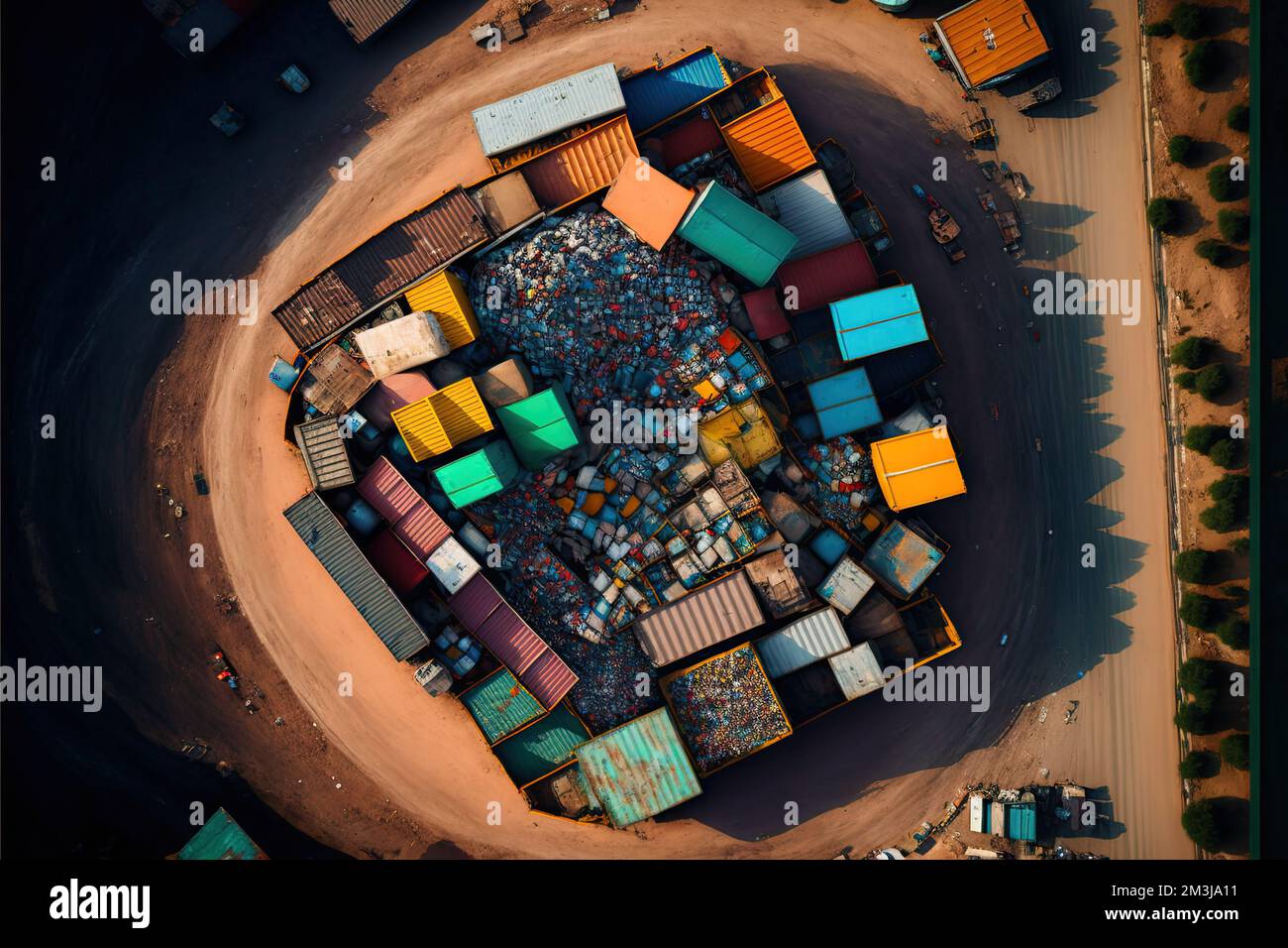 Aerial view of an urban waste dump with waste sorting. Concept of ...