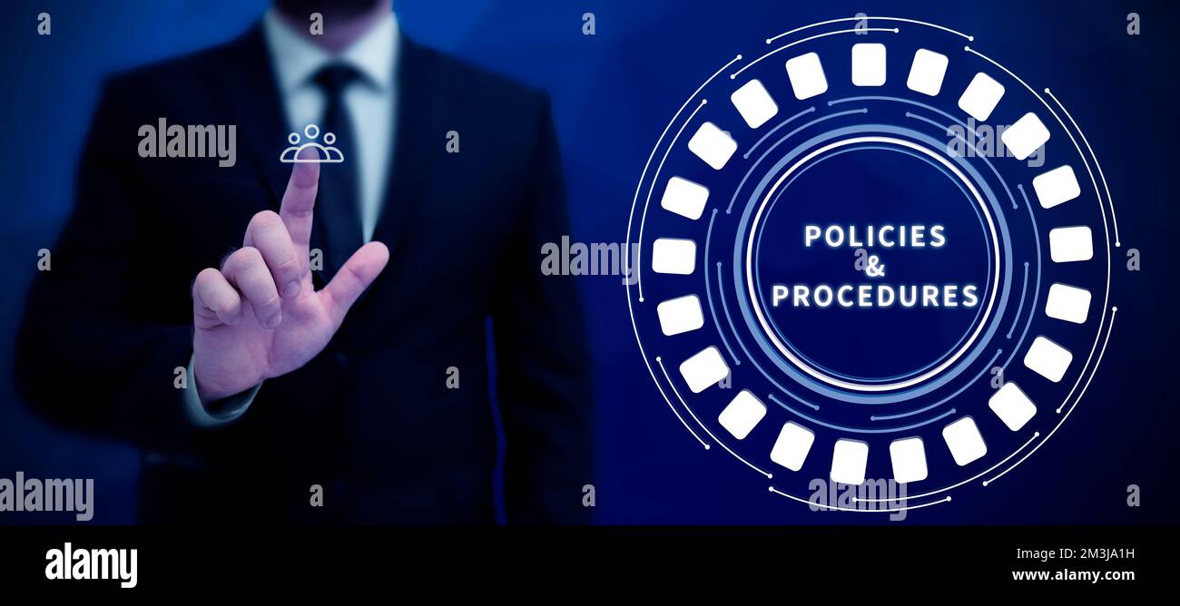 Hand writing sign Policies Procedures. Business idea list of rules ...