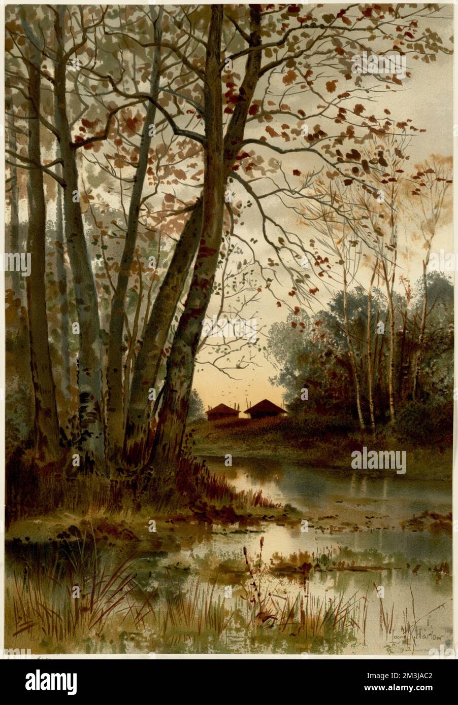 No. 323 , Trees, Rivers. Louis Prang & Company Collection Stock Photo ...