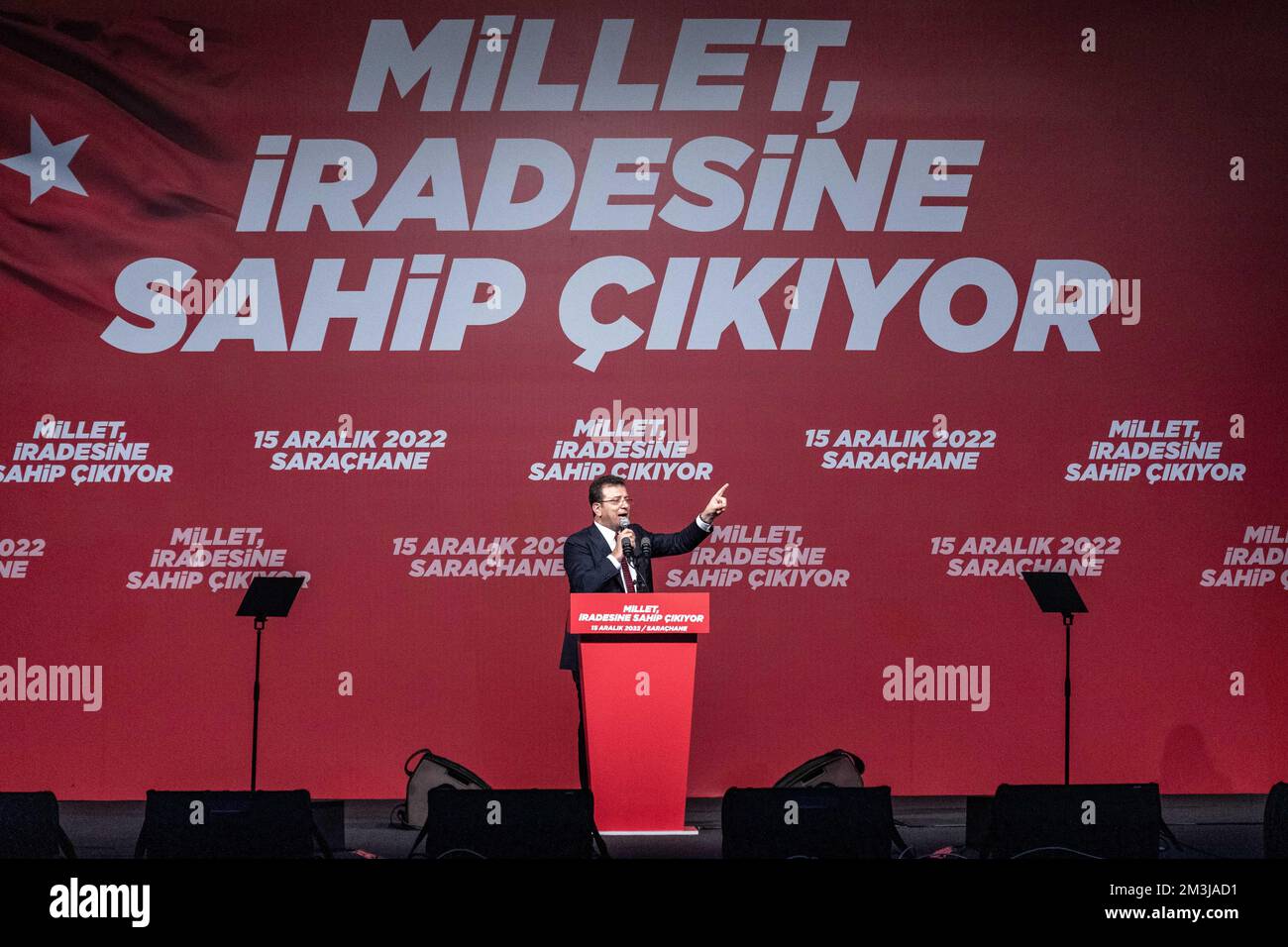December 15, 2022: Istanbul Mayor Ekrem Imamoglu delivers a speech for ...