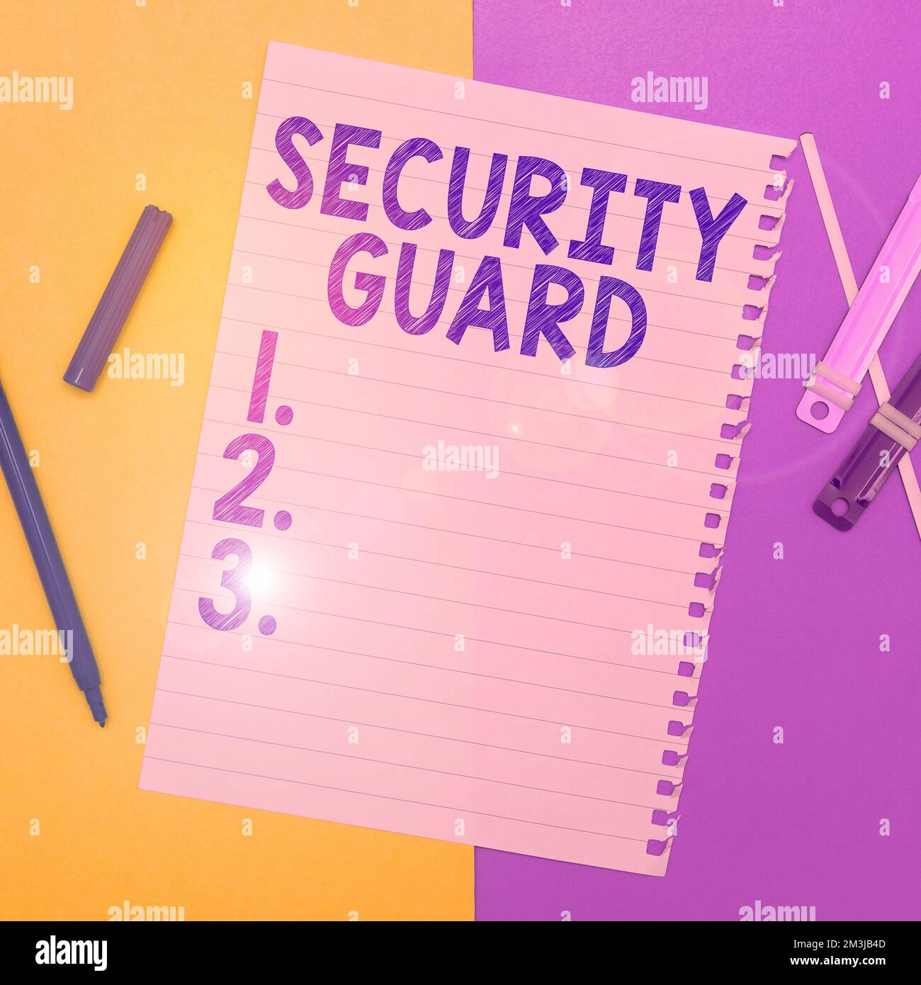 Hand writing sign Security Guard. Word for tools used to manage ...