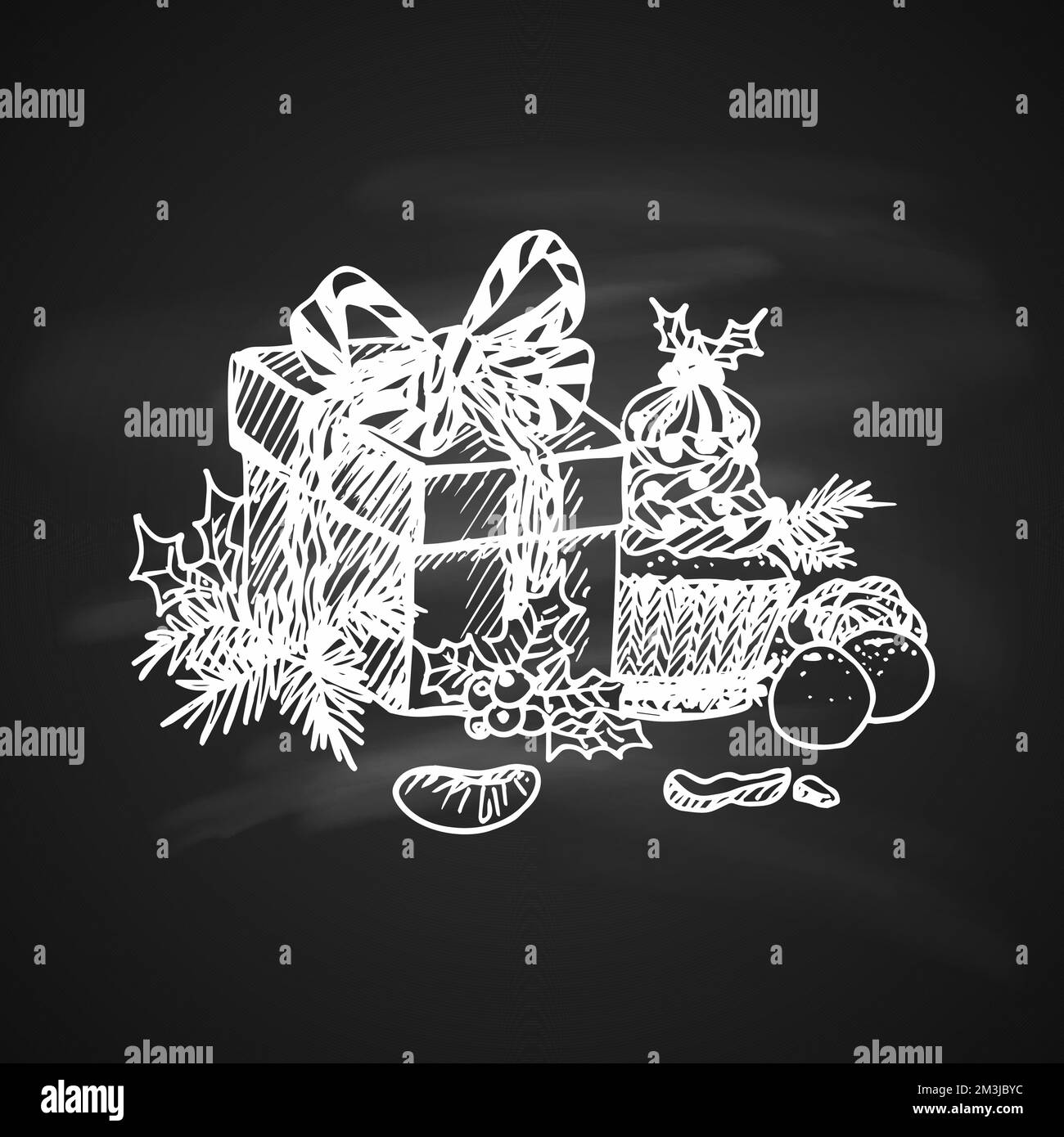 Chalk Drawing Illustration for Merry Christmas and Happy New Year Print ...