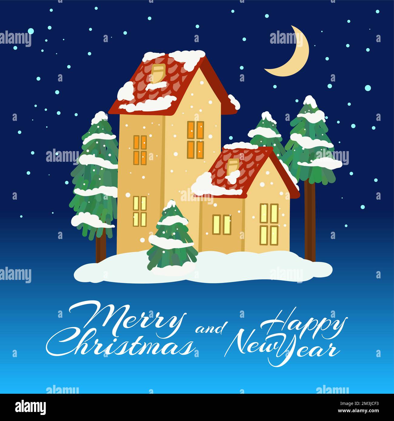 Merry Christmas Card, Poster.Winter Night Landscape Countryside Private ...