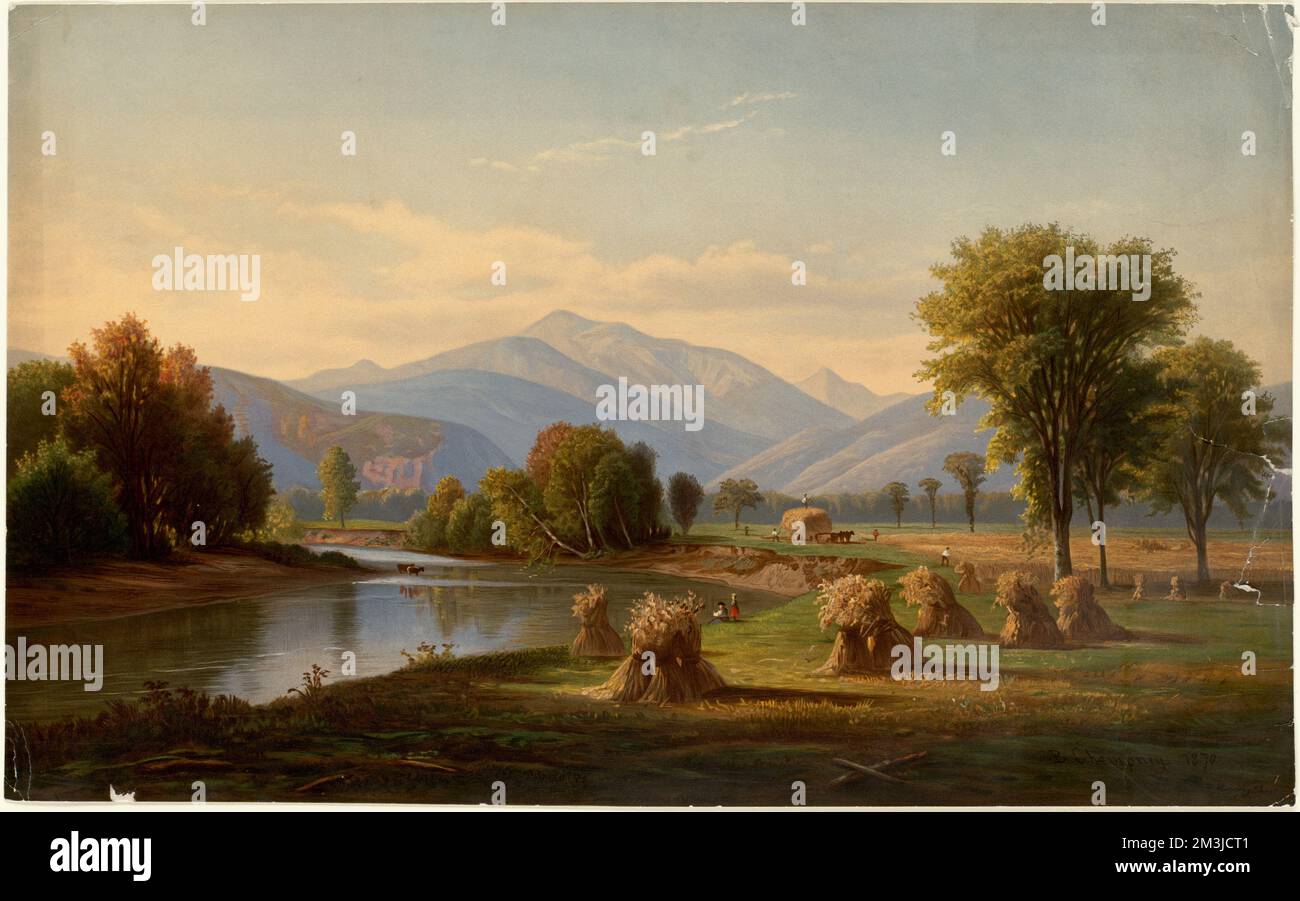 North Conway meadows , Haystacks, Trees, Mountains, Rivers. Louis Prang ...