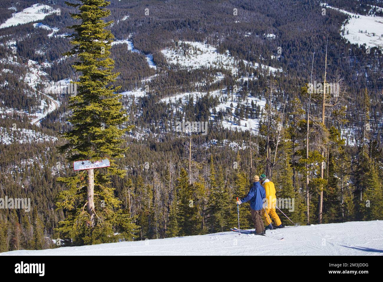 Two Skiers Near Each Other at Maverick Mountain Ski Area in Montana ...