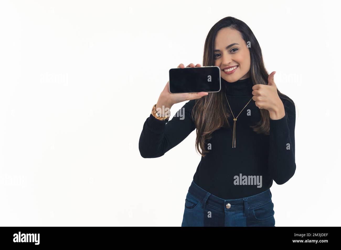 Hispanic woman standing showing face Cut Out Stock Images & Pictures ...