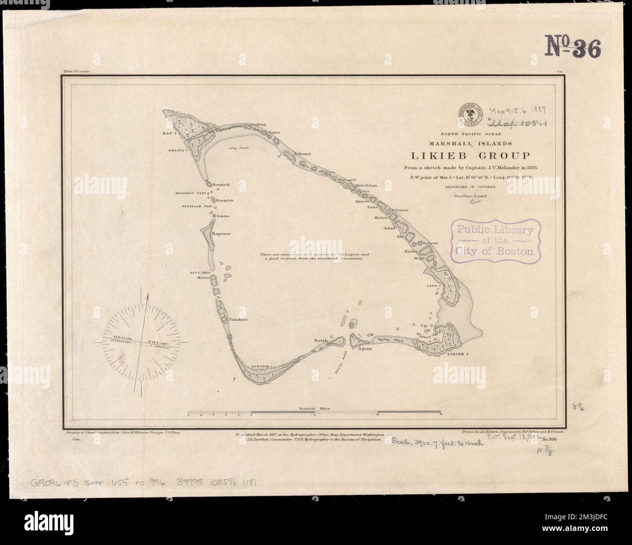North Pacific Ocean Marshall Islands Likieb Group From A Sketch Made By Captain Jv