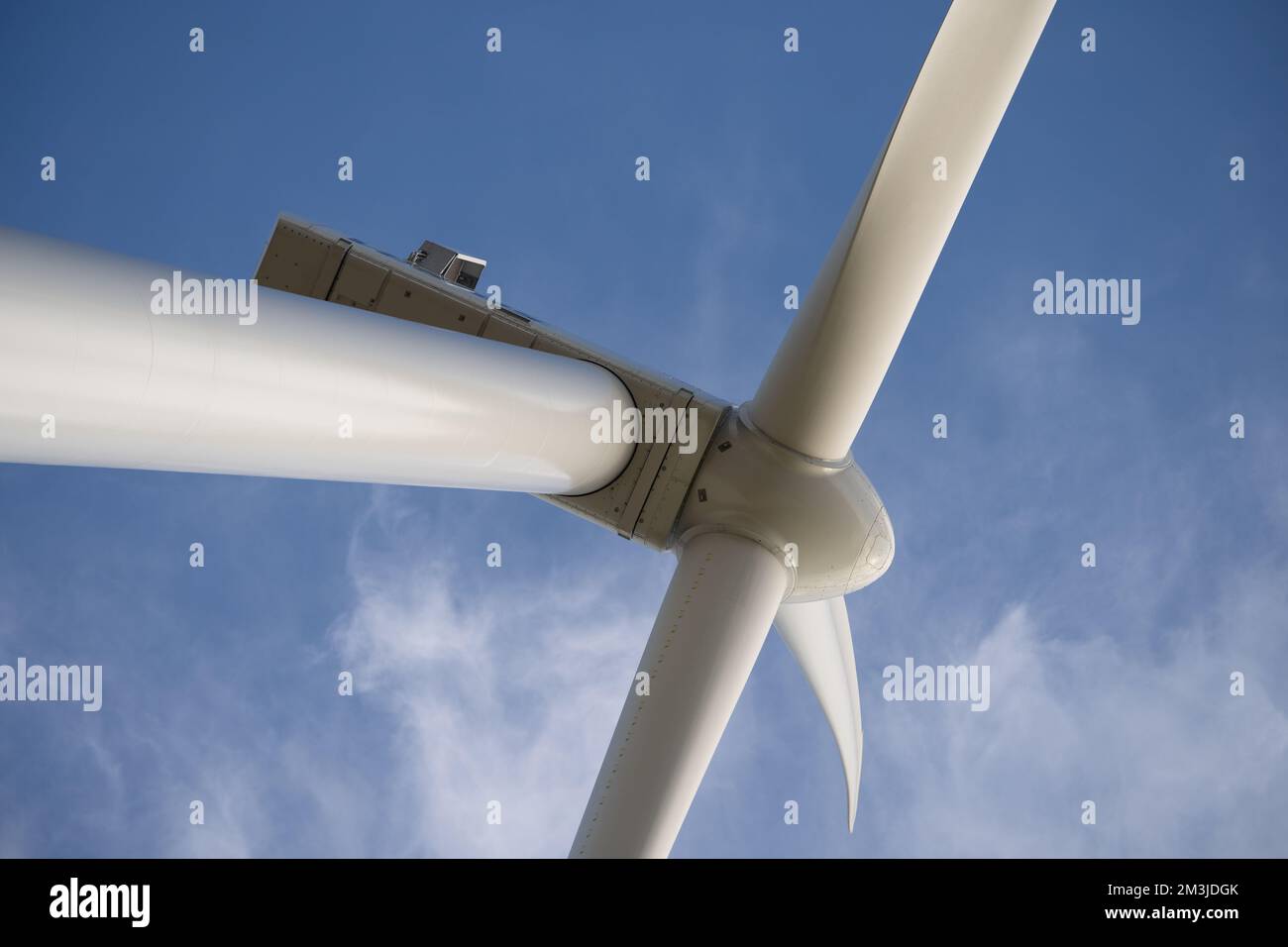 Detailed close up view of a wind turbine - Ground View Stock Photo - Alamy