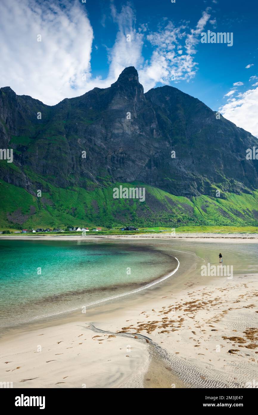 The crystal clear water of the Ersfjordstranda beach in Senja Island ...