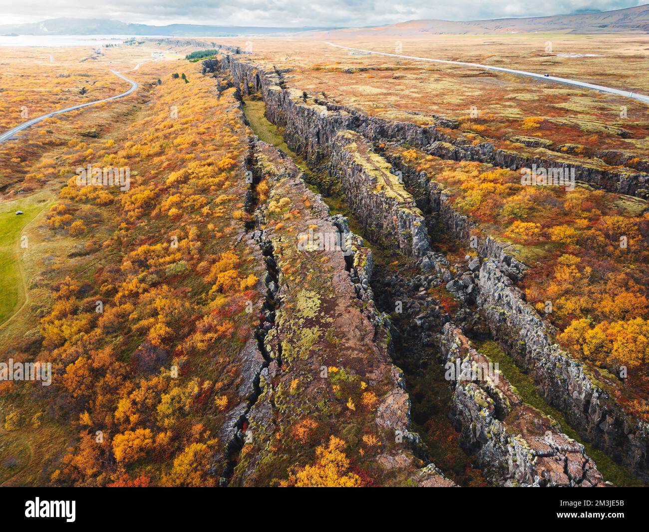 Thingvellir, Pingvellir canyon, two tectonic plates collide Stock Photo ...