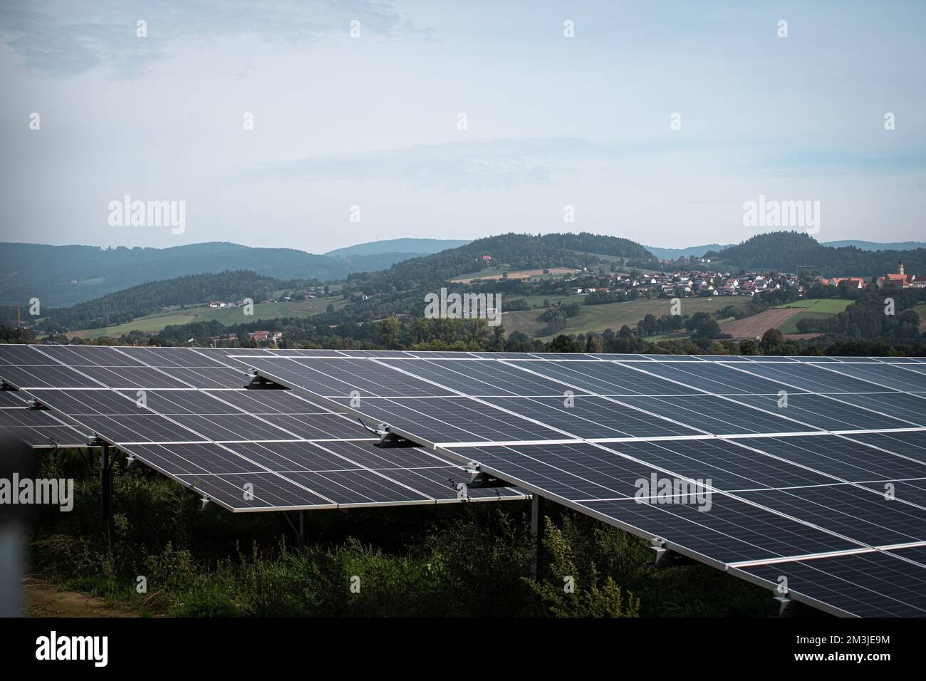 The solar system in the large photovoltaic power plant at daytime Stock ...
