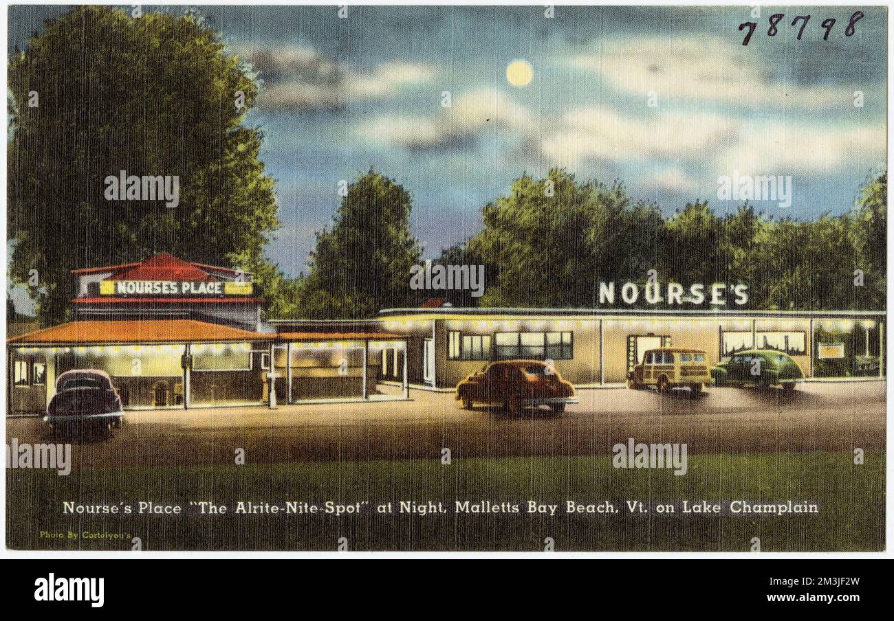 Nourse's Place, 'The Alrite-Nite-Spot' at night, Malletts Bay Beach, Vt ...