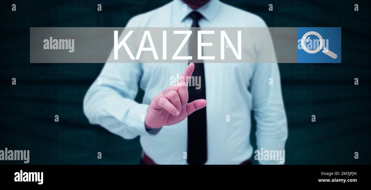 Text caption presenting Kaizen. Internet Concept a Japanese business philosophy of improvement ...