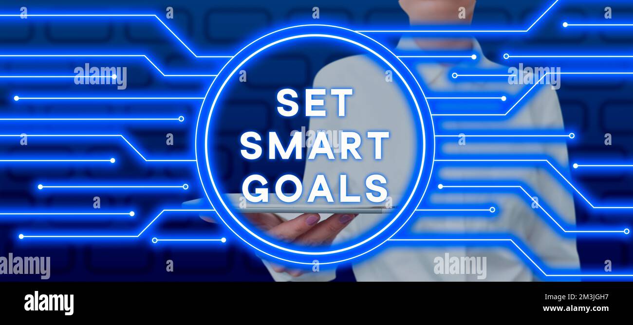 Hand writing sign Set Smart Goals. Conceptual photo Establish ...