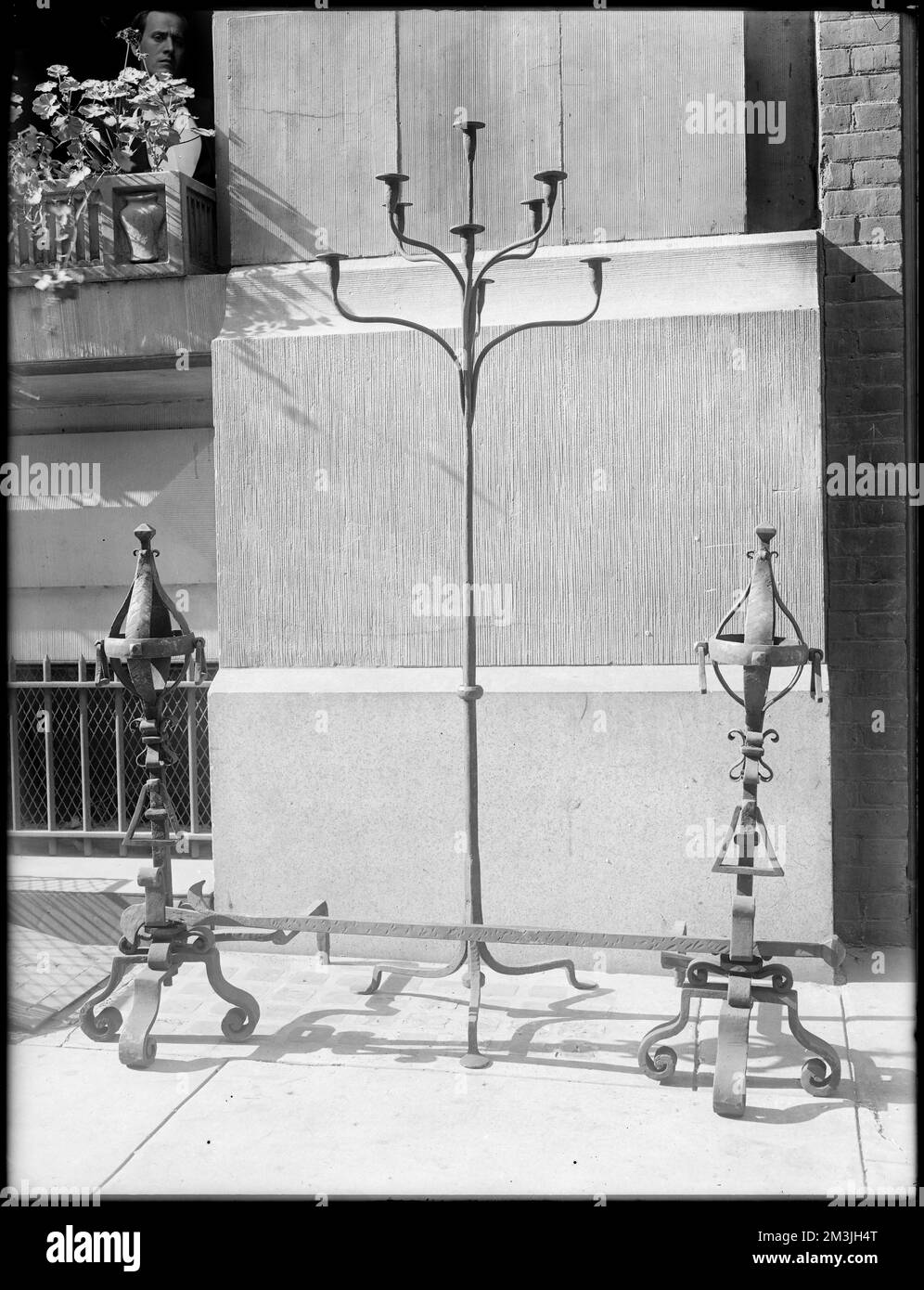 Objects, furniture, handwrought andirons and candelabara, Welsh ...