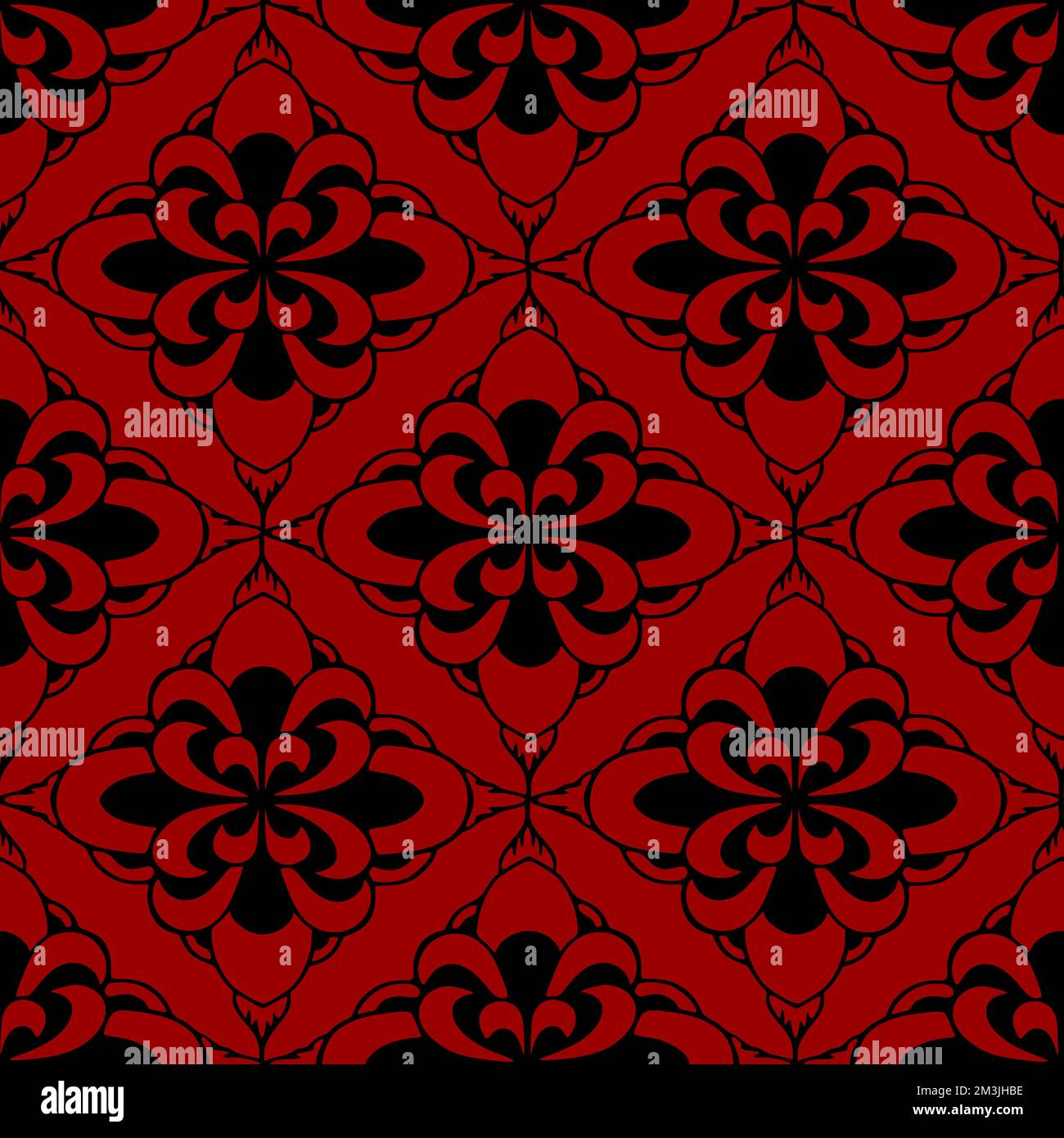 seamless tile pattern of abstract geometric black elements on a red ...