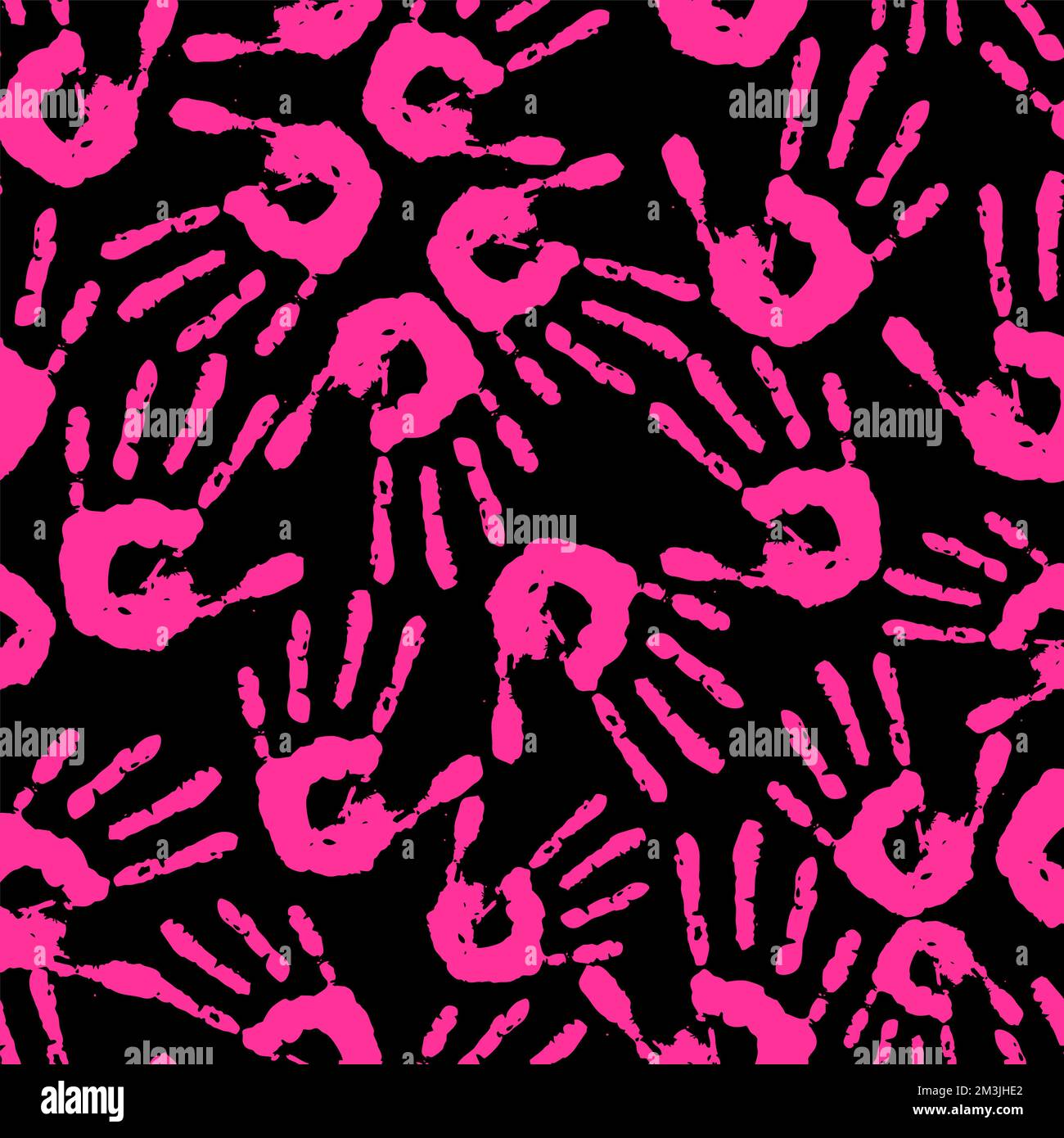 seamless pattern of bright pink handprints on a black background ...