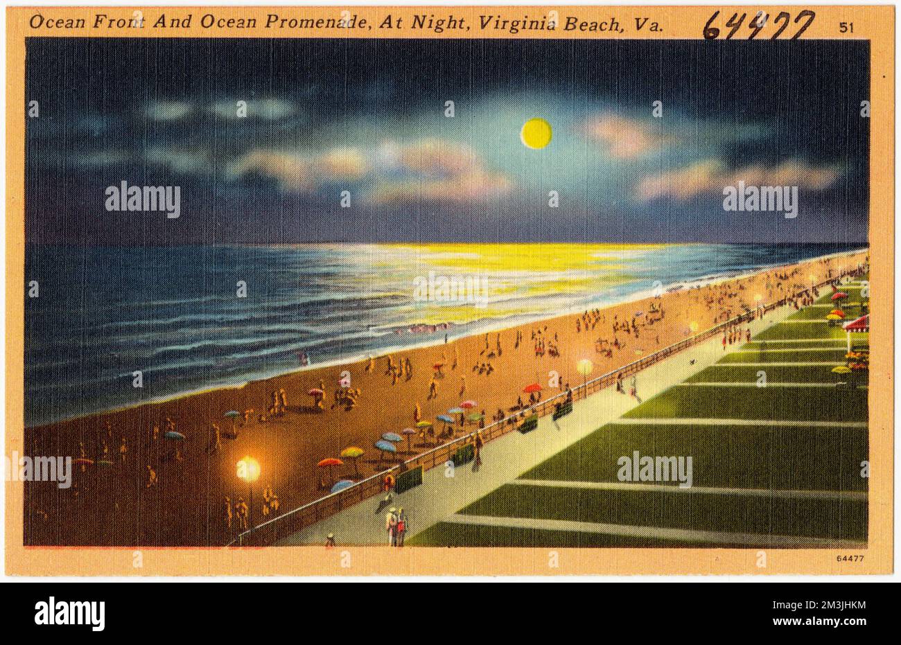 Ocean front and ocean promenade, at night, Virginia Beach, Va ...