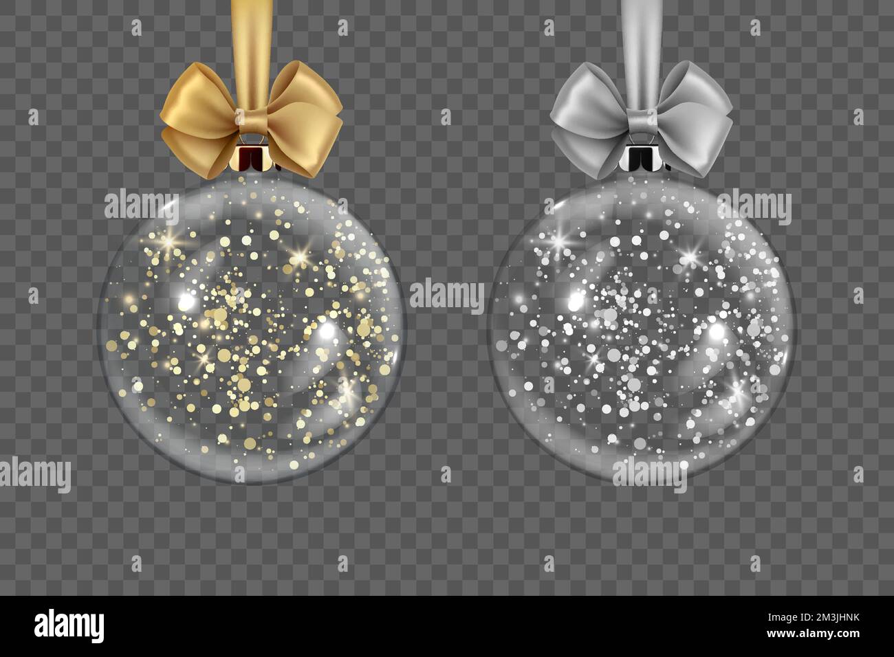 Vector Realistic 3d Transparent Christmas Glass Ball Set with Golden ...