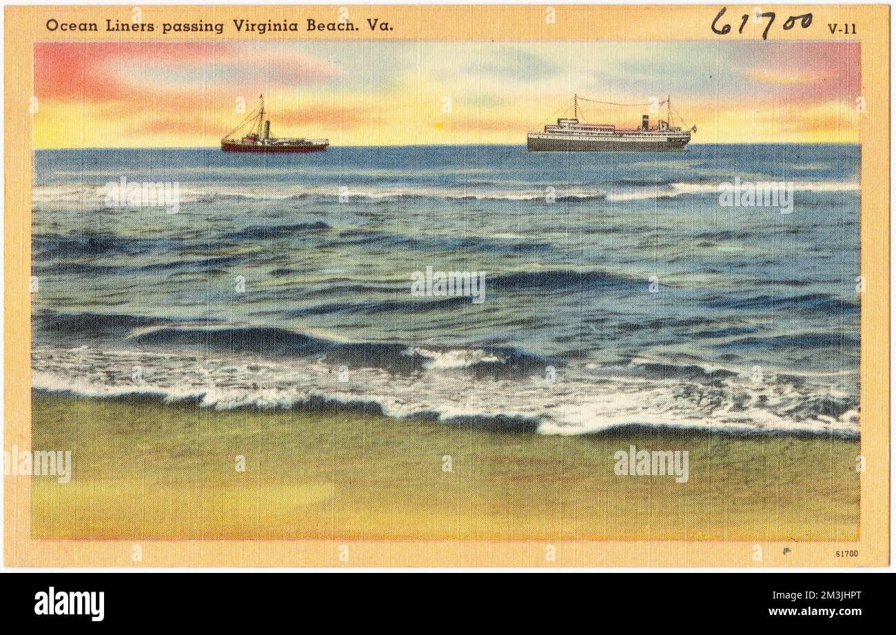 Ocean liners passing, Virginia Beach, Va. , Ships, Seas, Tichnor ...
