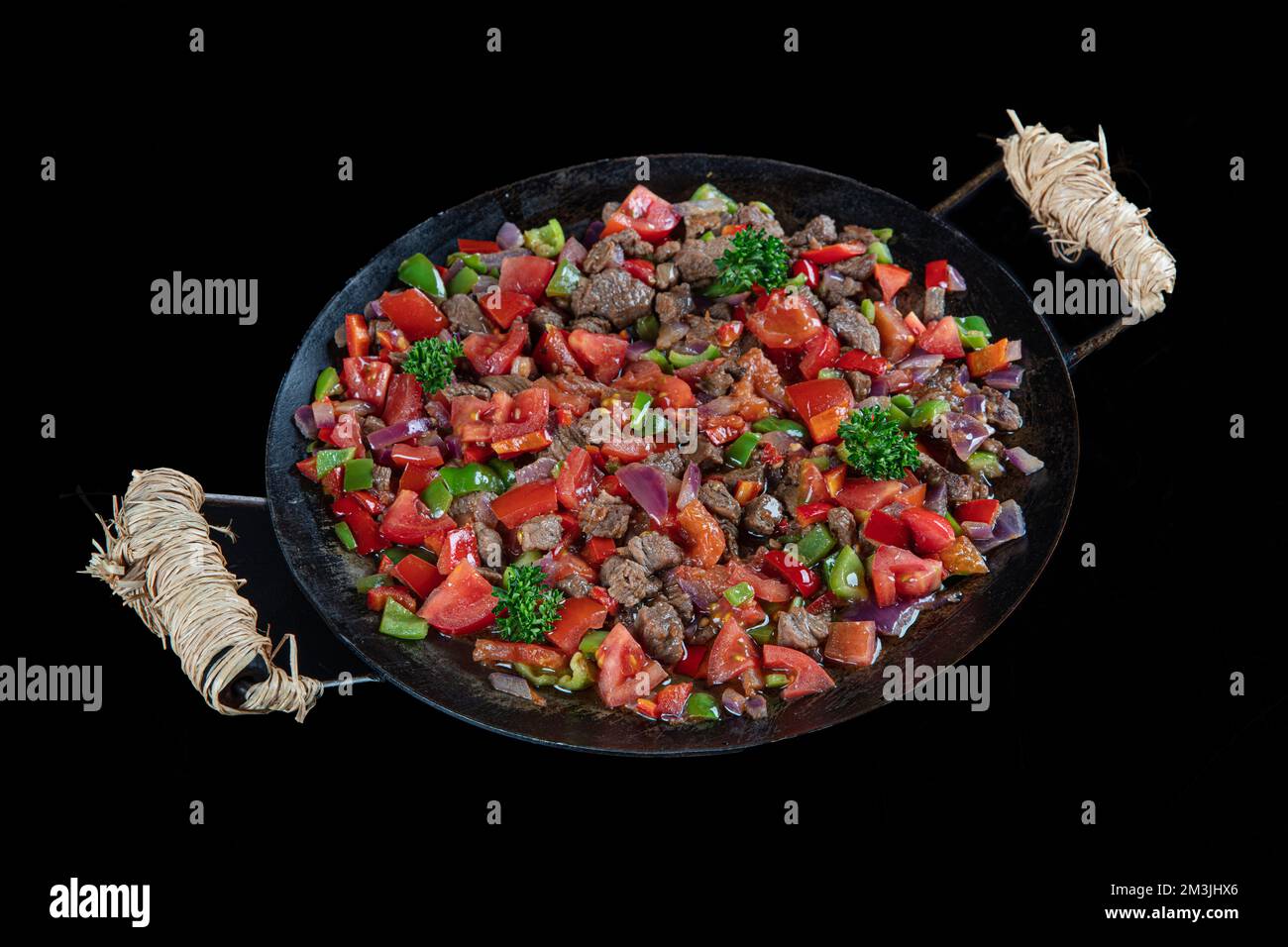 Turkish Food Et Kavurma. Meat Saute Turkish Et sote on black ground ...