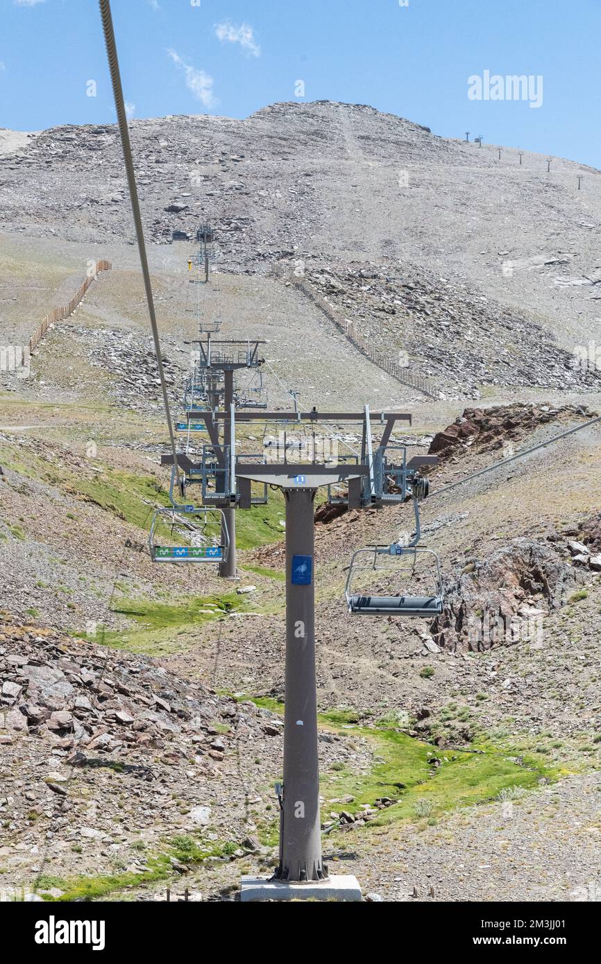The ski lift system in the Sierra Nevada mountain range in Andalusia ...