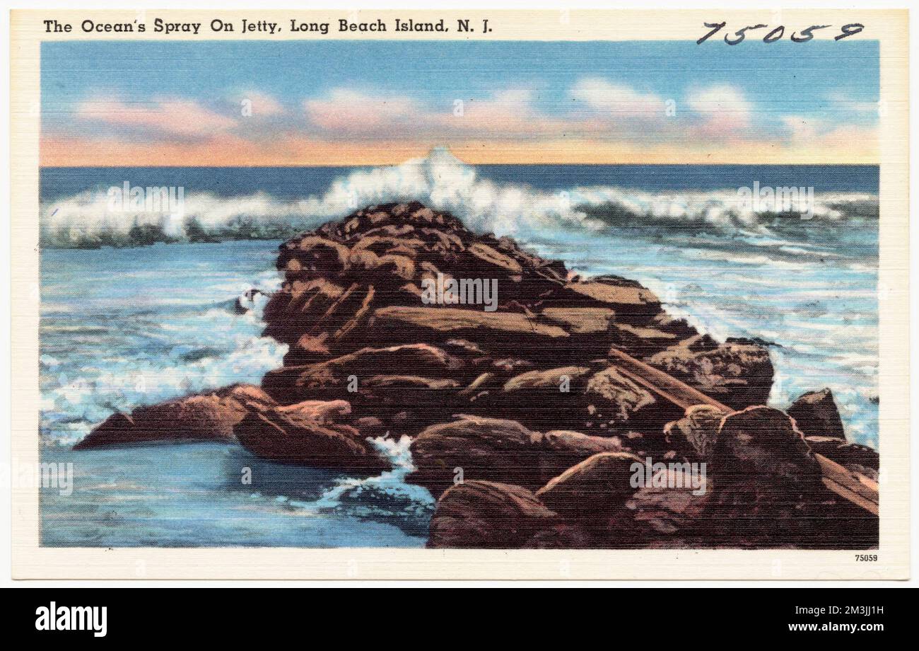 The ocean's spray on jetty, Long Beach Island, N. J. , Seas, Tichnor ...