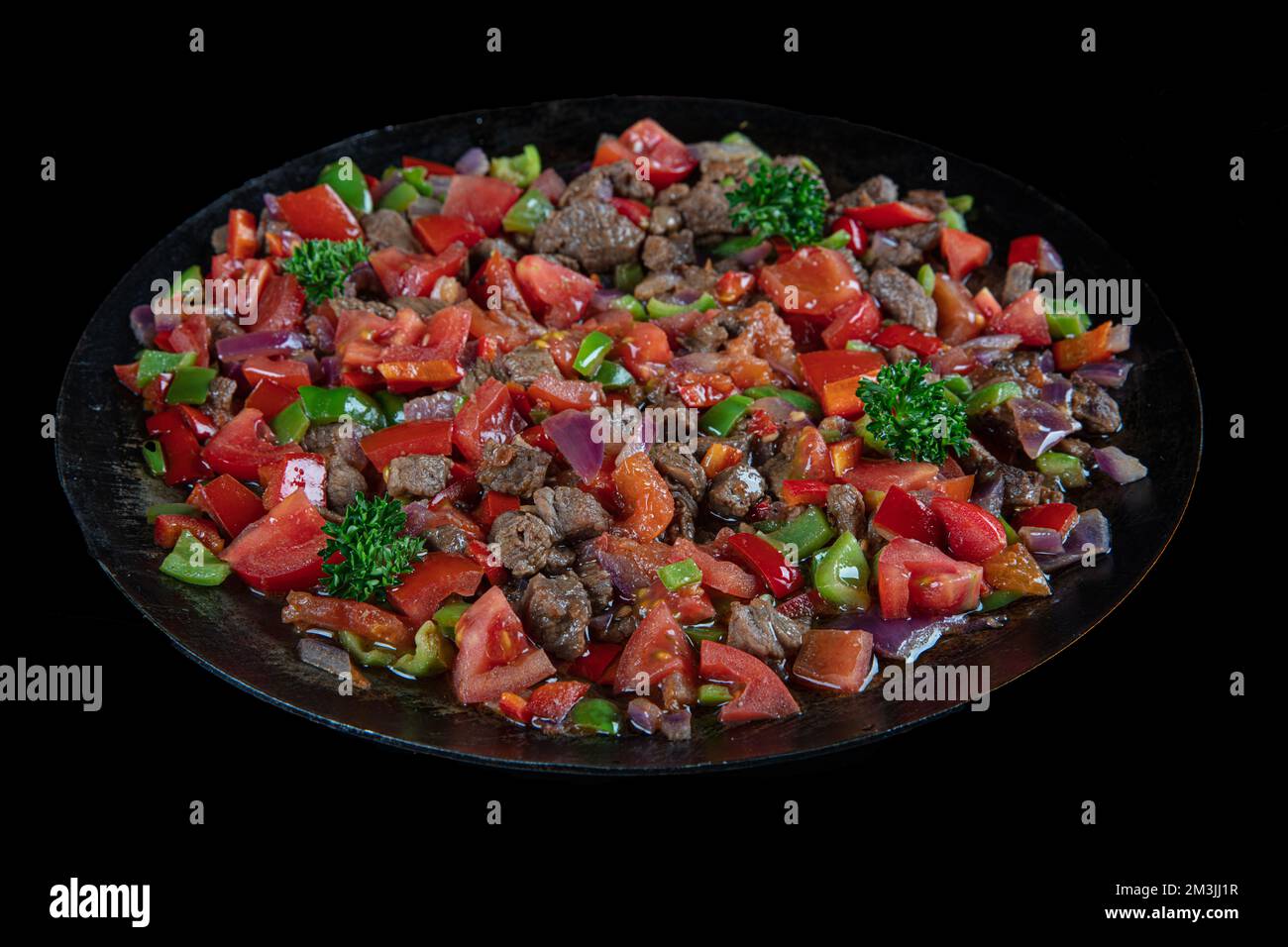 Turkish Food Et Kavurma. Meat Saute Turkish Et sote on black ground ...