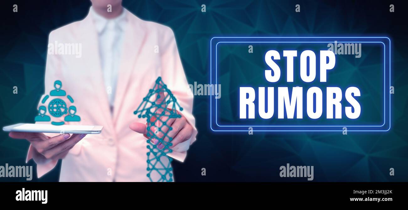 Sign displaying Stop Rumors. Business idea put an end circulating the ...