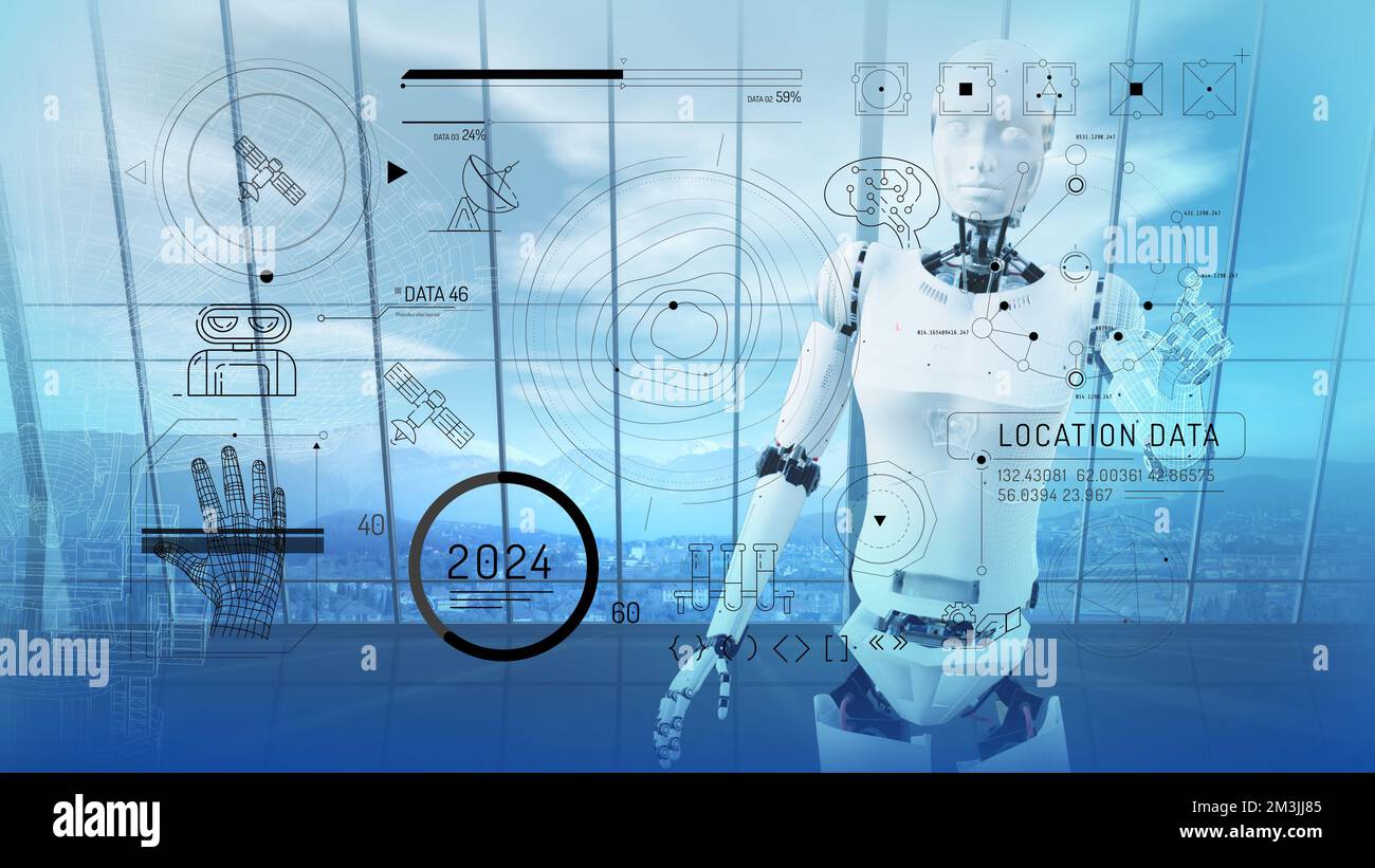 Infographics about robots and satellite antenna positioning Stock Photo ...