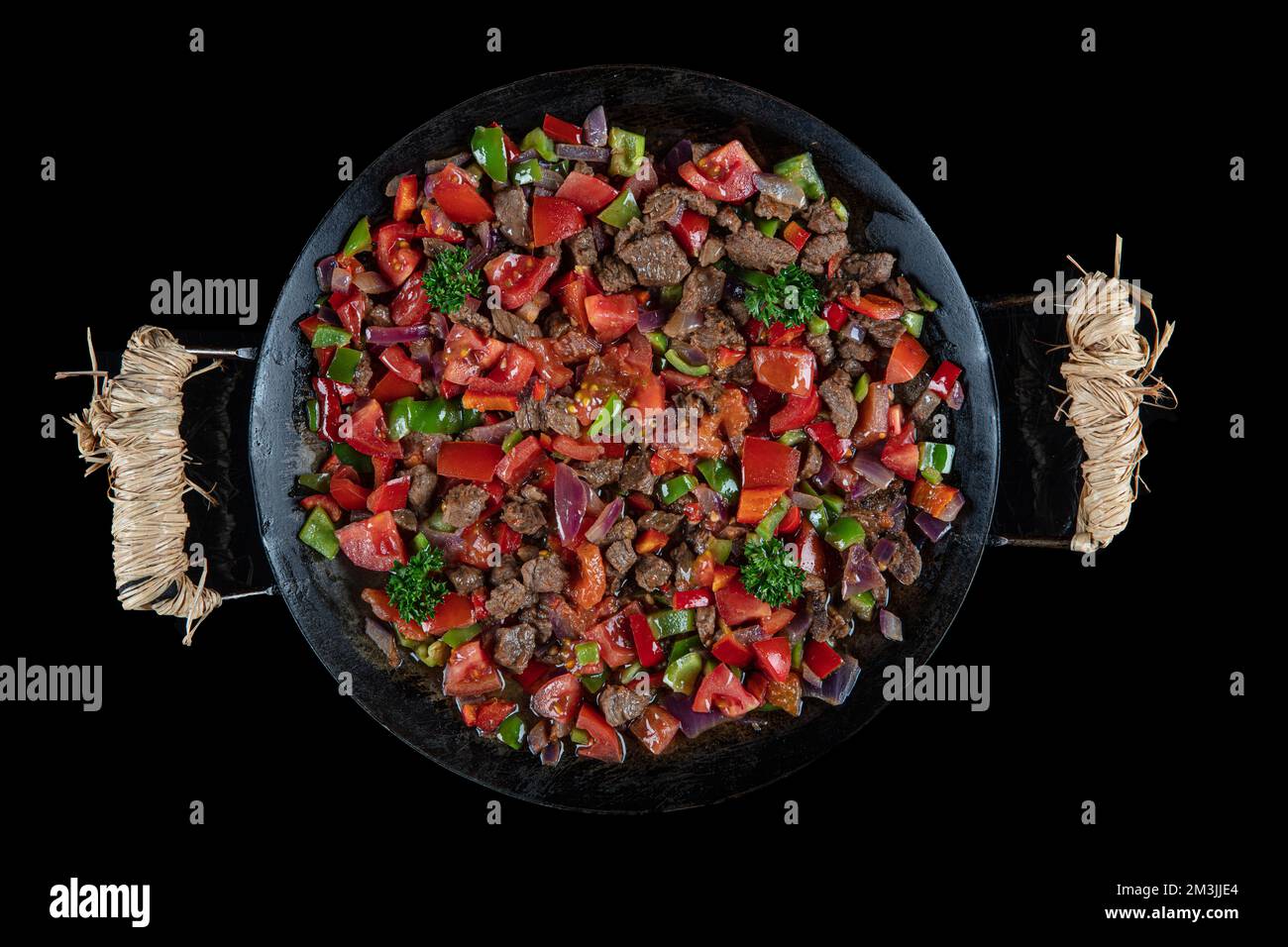 Turkish Food Et Kavurma. Meat Saute Turkish Et sote on black ground ...