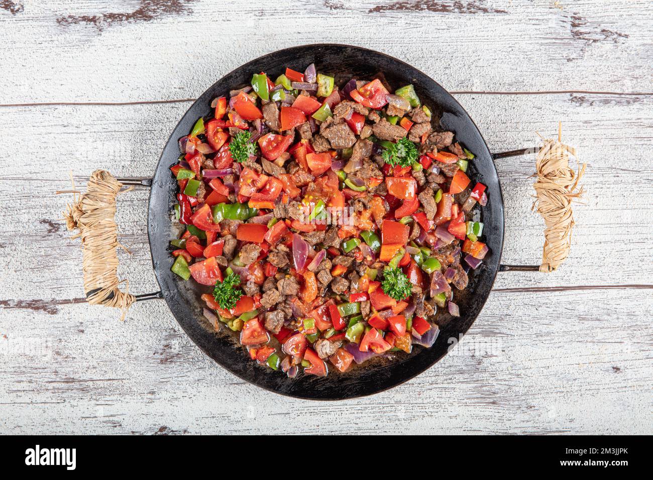 Turkish Food Et Kavurma. Meat Saute Turkish Et sote on black ground ...