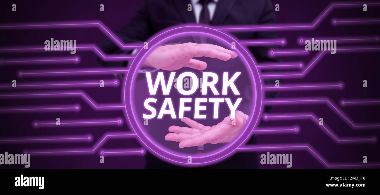 Hand writing sign Work Safety. Business showcase Policies and control ...