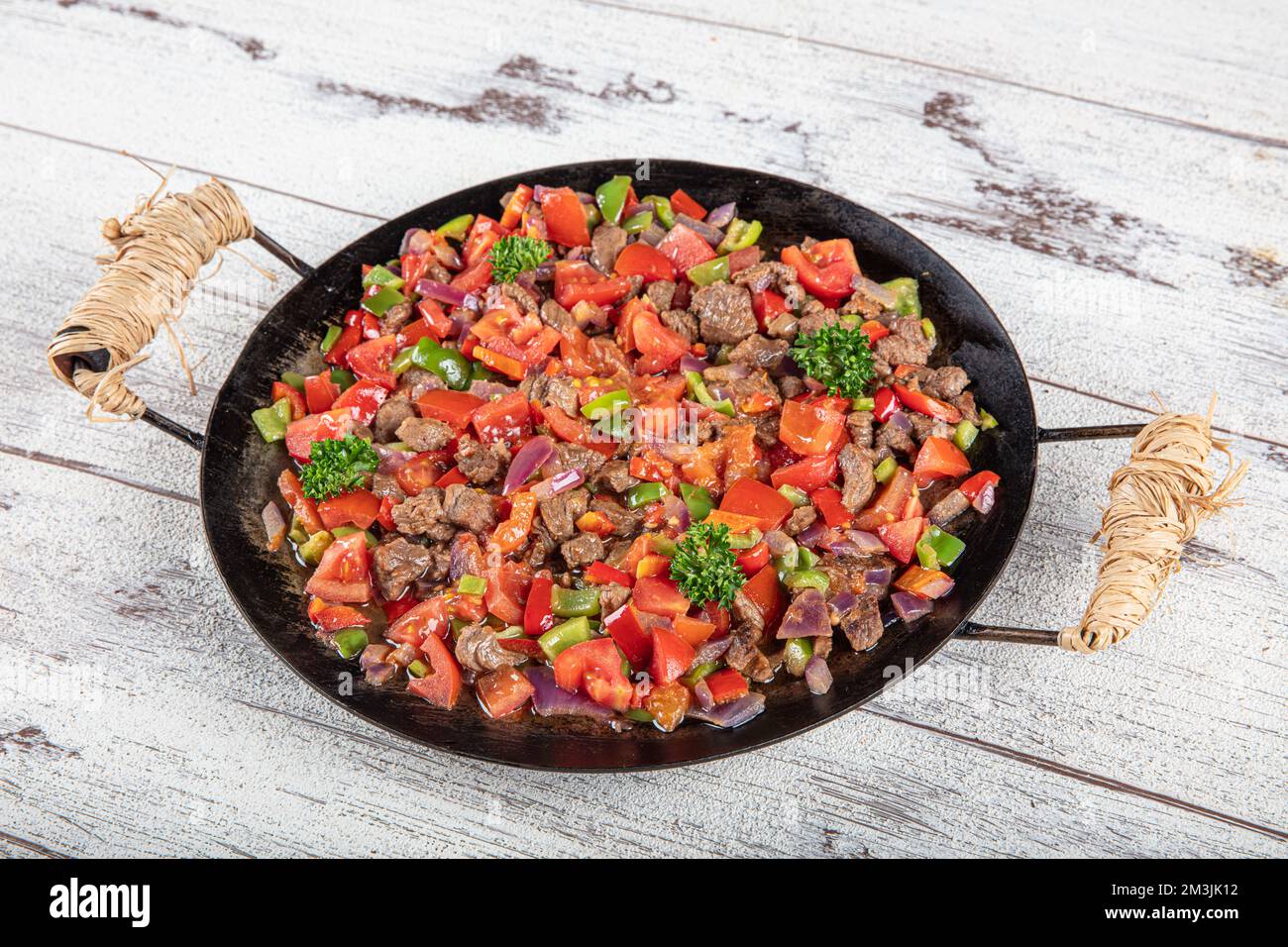 Turkish Food Et Kavurma. Meat Saute Turkish Et sote on black ground ...